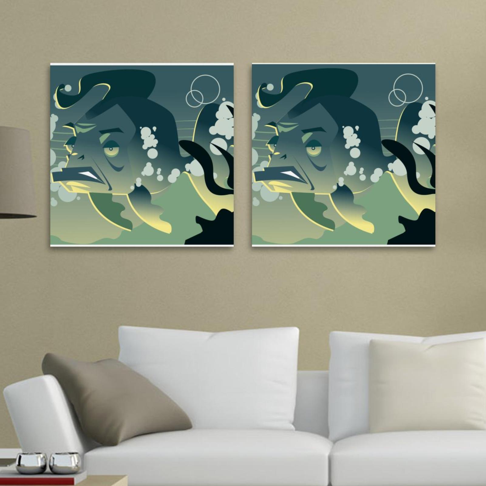 OWNSERIES Arrogant Fish Pattern 2PC Canvas Wall Art Paintings for ...