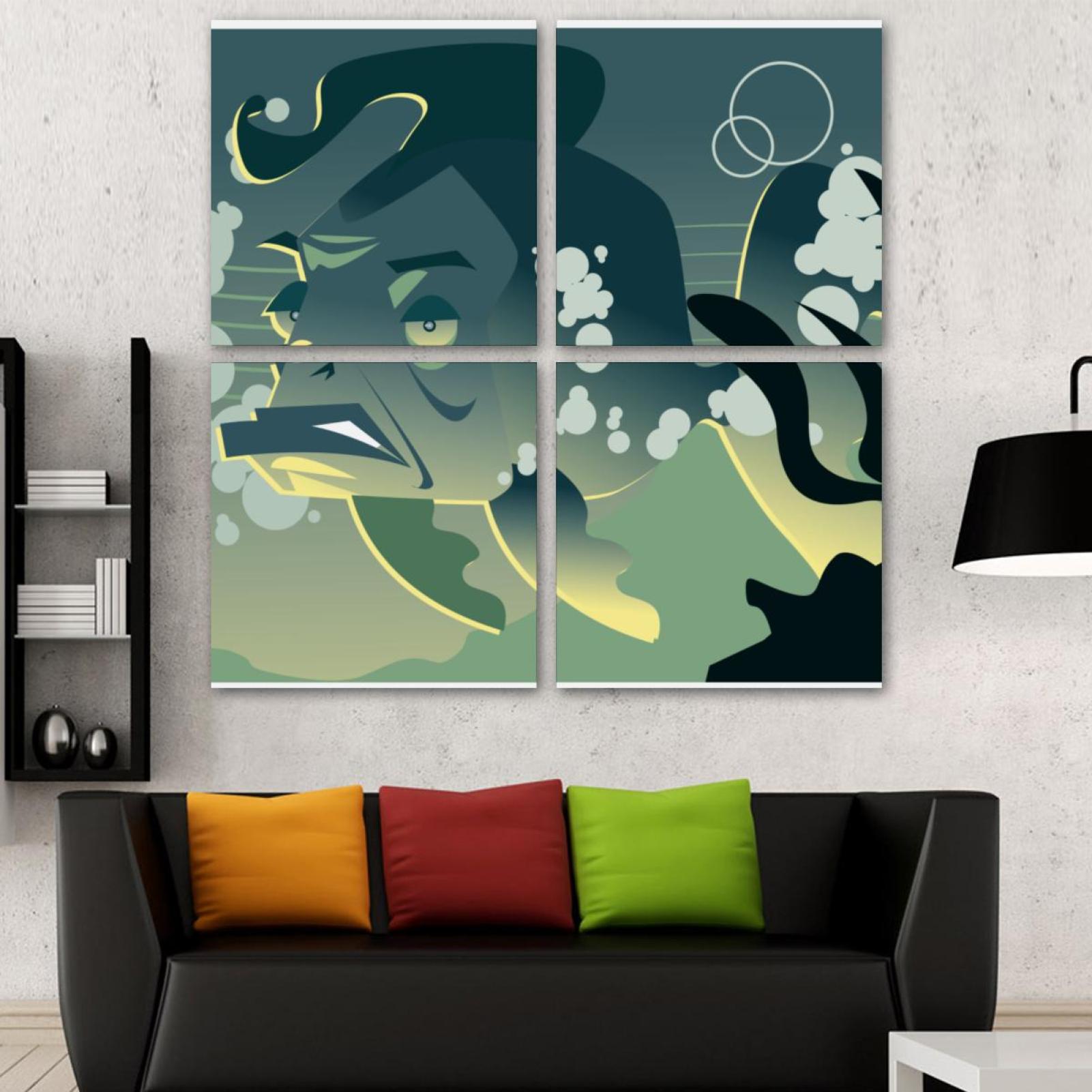 OWNSERIES Arrogant Fish Pattern 4PC Frameless Canvas Wall Art Paintings ...