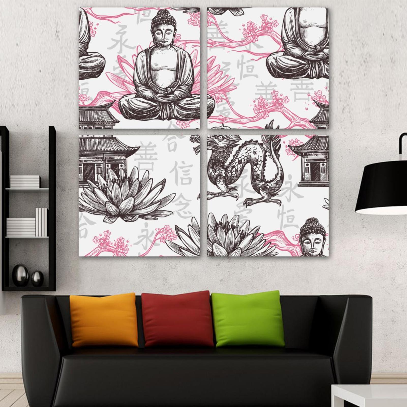 OWNSERIES Asian Element Pattern 4PC Frameless Canvas Wall Art Paintings ...