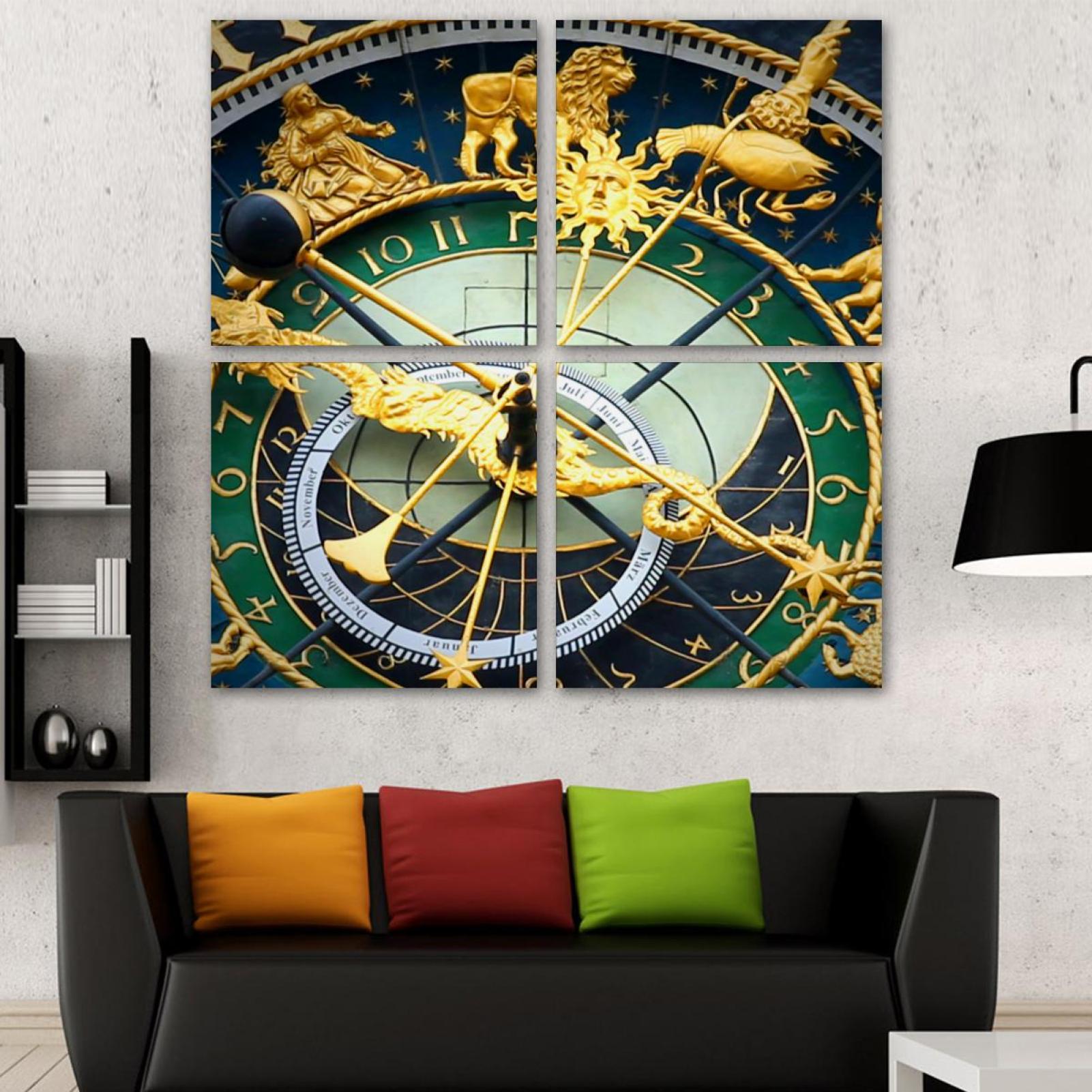 OWNSERIES Astronomical Clock Retro Pattern 4PC Frameless Canvas Wall ...