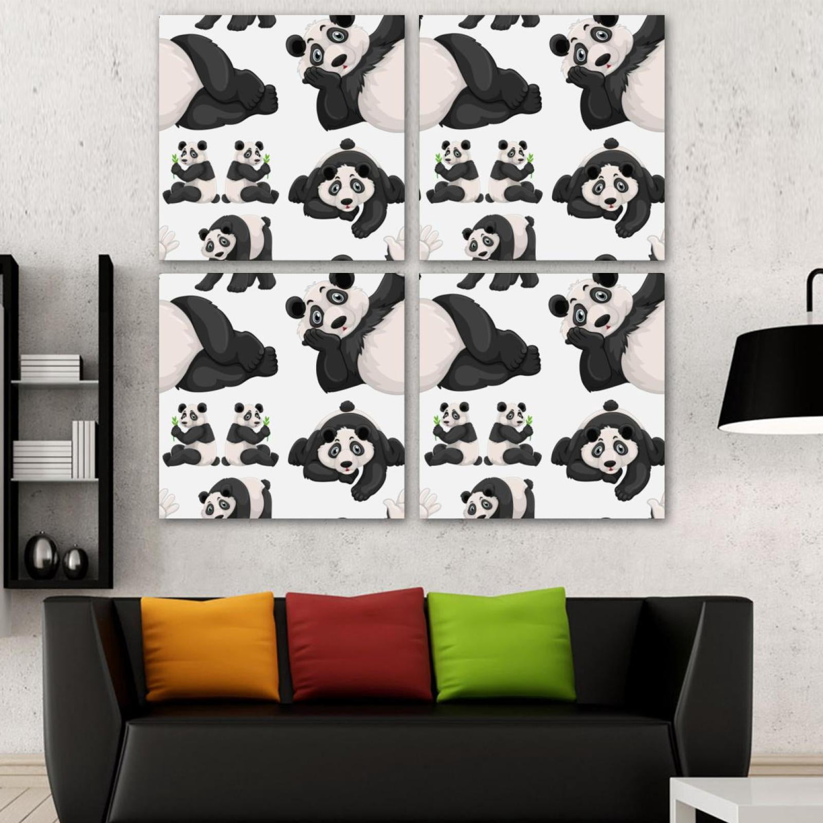 OWNSERIES Background with Cute Panda Pattern 4PC Frameless Canvas Wall ...