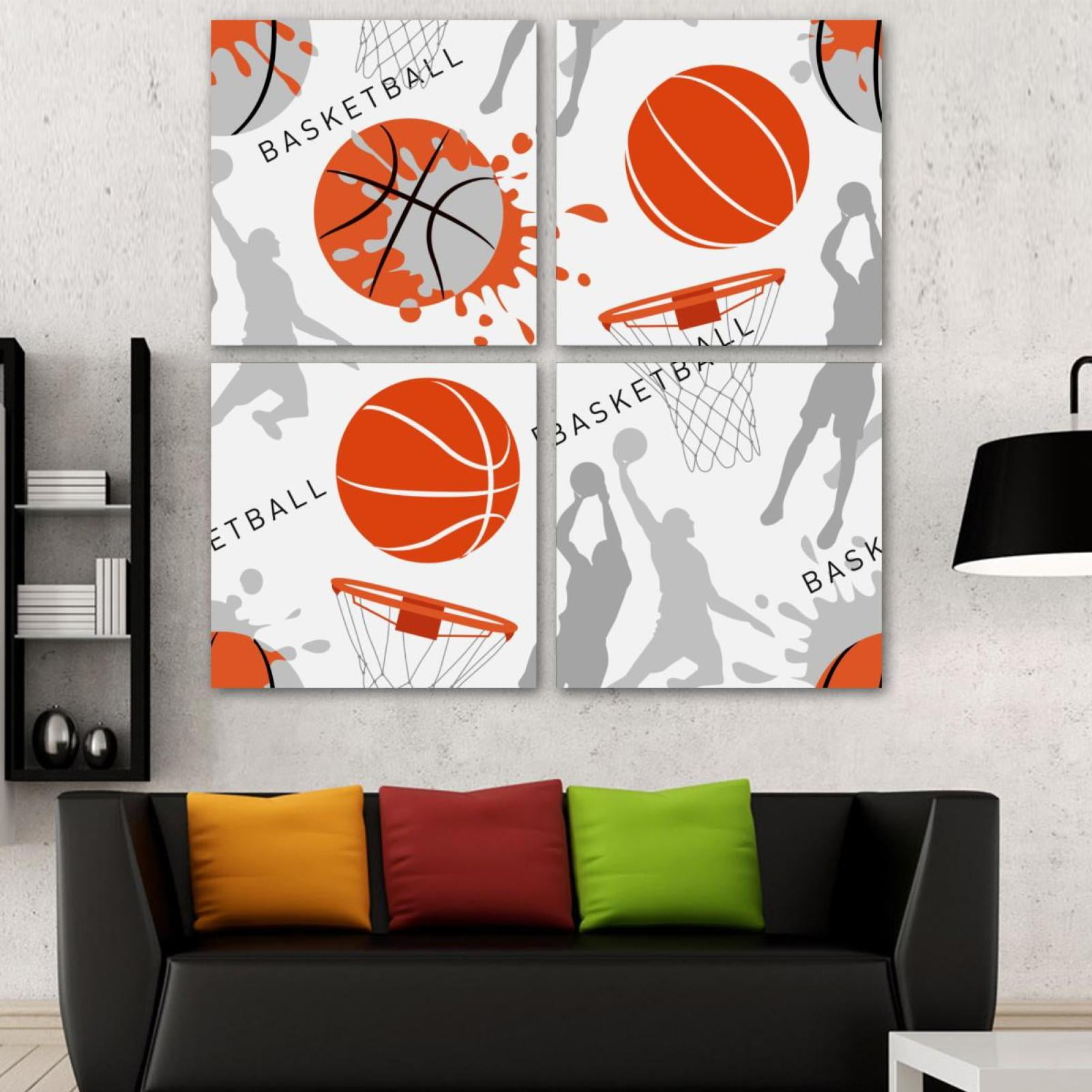 OWNSERIES Ball Sport Basketball Pattern 4PC Frameless Canvas Wall Art ...