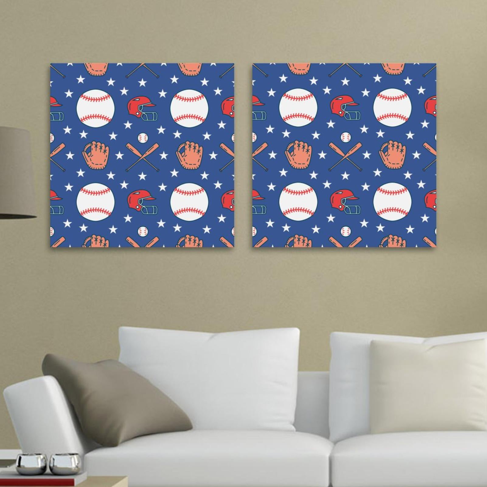 OWNSERIES Baseball Softball Sport Game Blue Pattern 2PC Canvas Wall Art ...