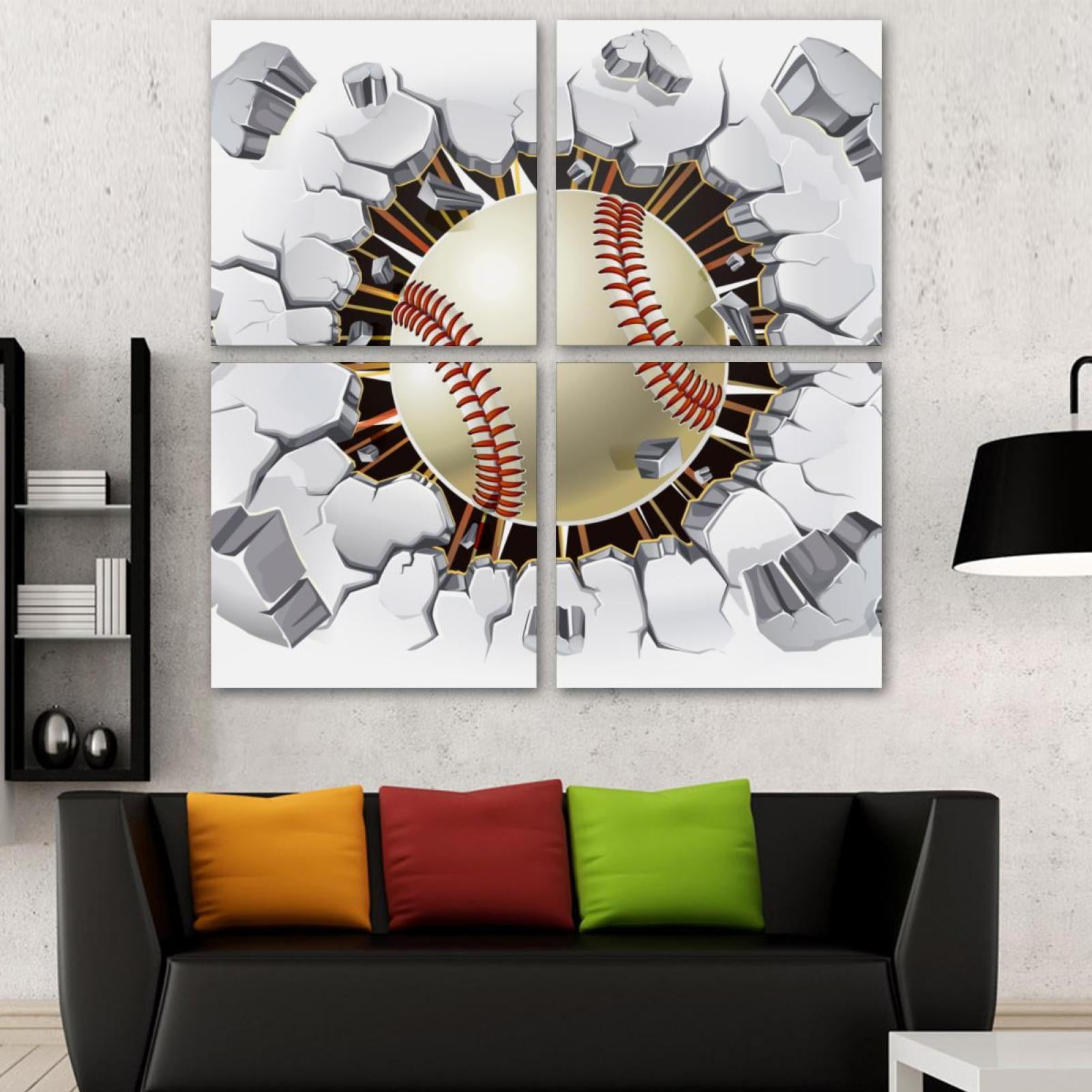 OWNSERIES Baseball Sport Wall Pattern 4PC Frameless Canvas Wall Art ...