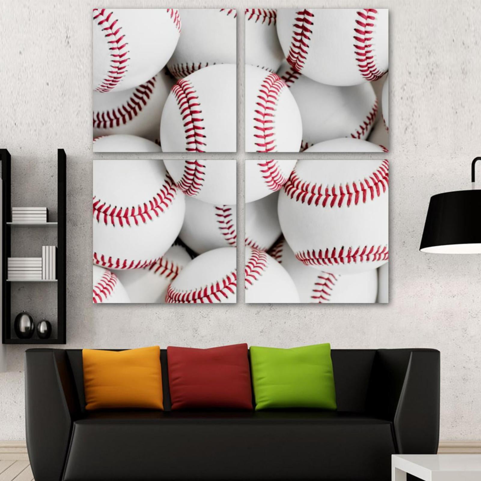 OWNSERIES Baseballs White Pattern 4PC Frameless Canvas Wall Art ...