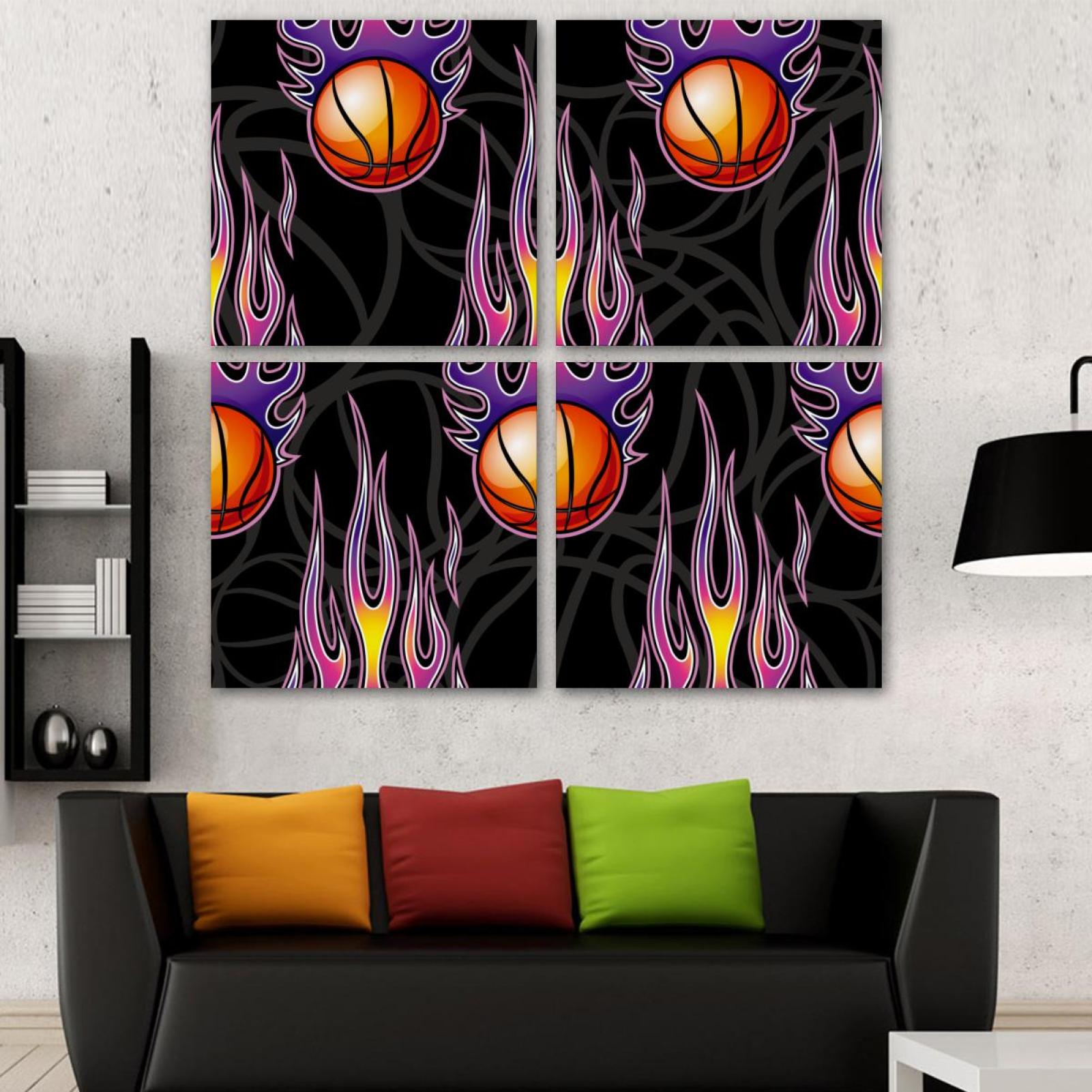OWNSERIES Basketball Hot Rod Flame Pattern 4PC Frameless Canvas Wall ...