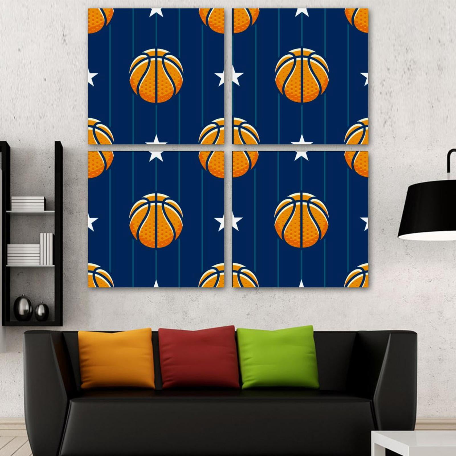 OWNSERIES Basketball Stars Stripe Pattern 4PC Frameless Canvas Wall Art ...