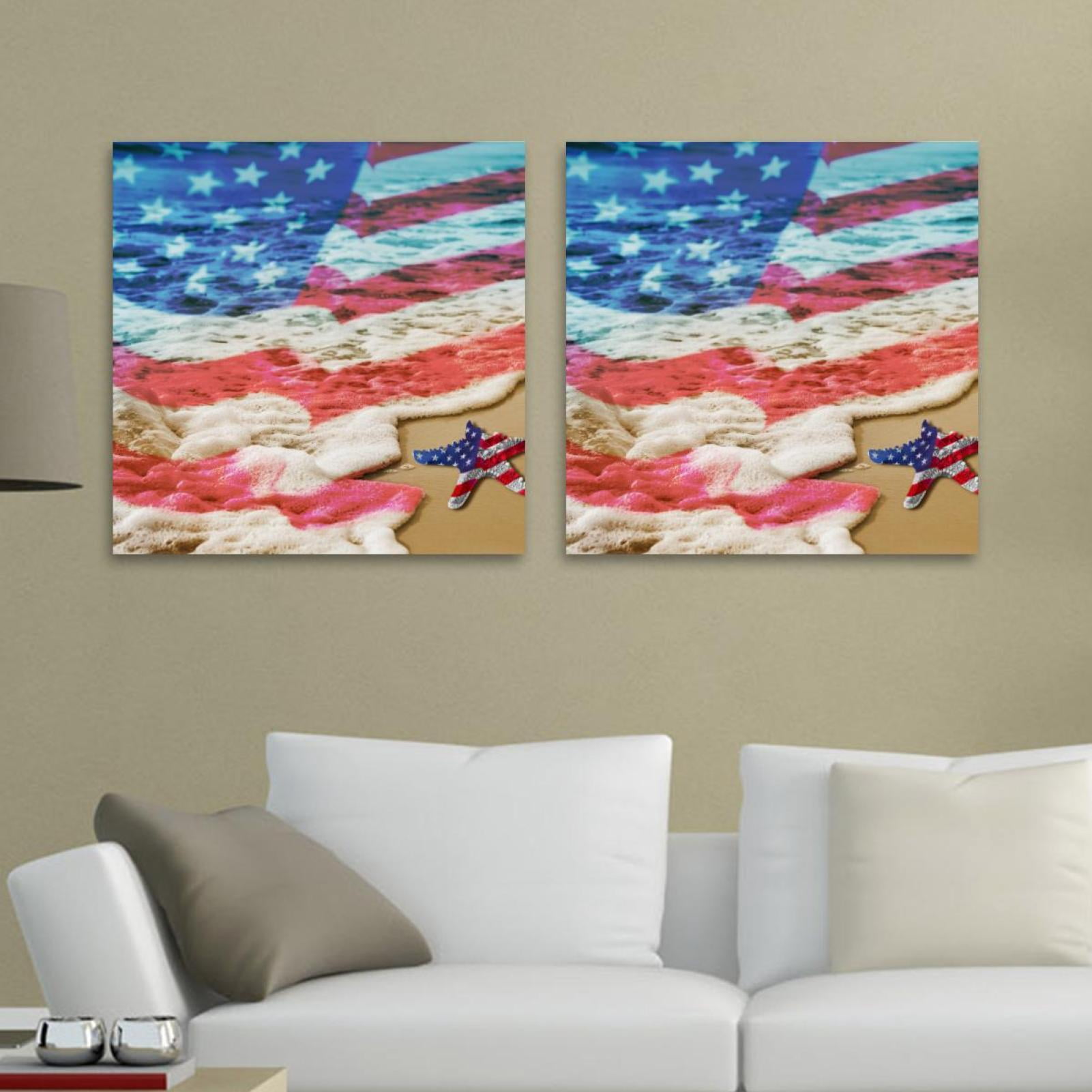 OWNSERIES Beach American Flag Pattern 2PC Canvas Wall Art Paintings for ...