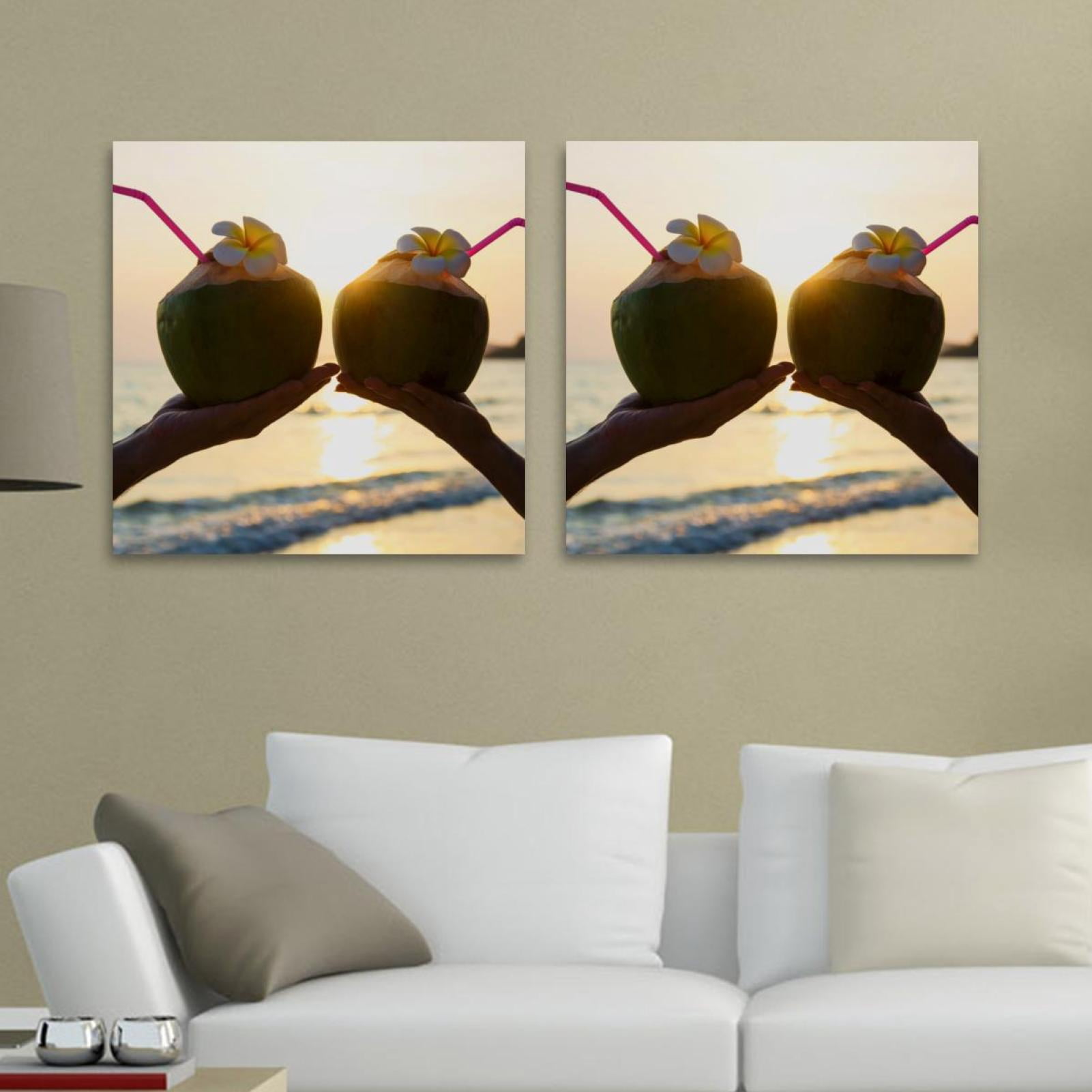 OWNSERIES Beach Coconut Plumeria Decorated Pattern 2PC Canvas Wall Art ...