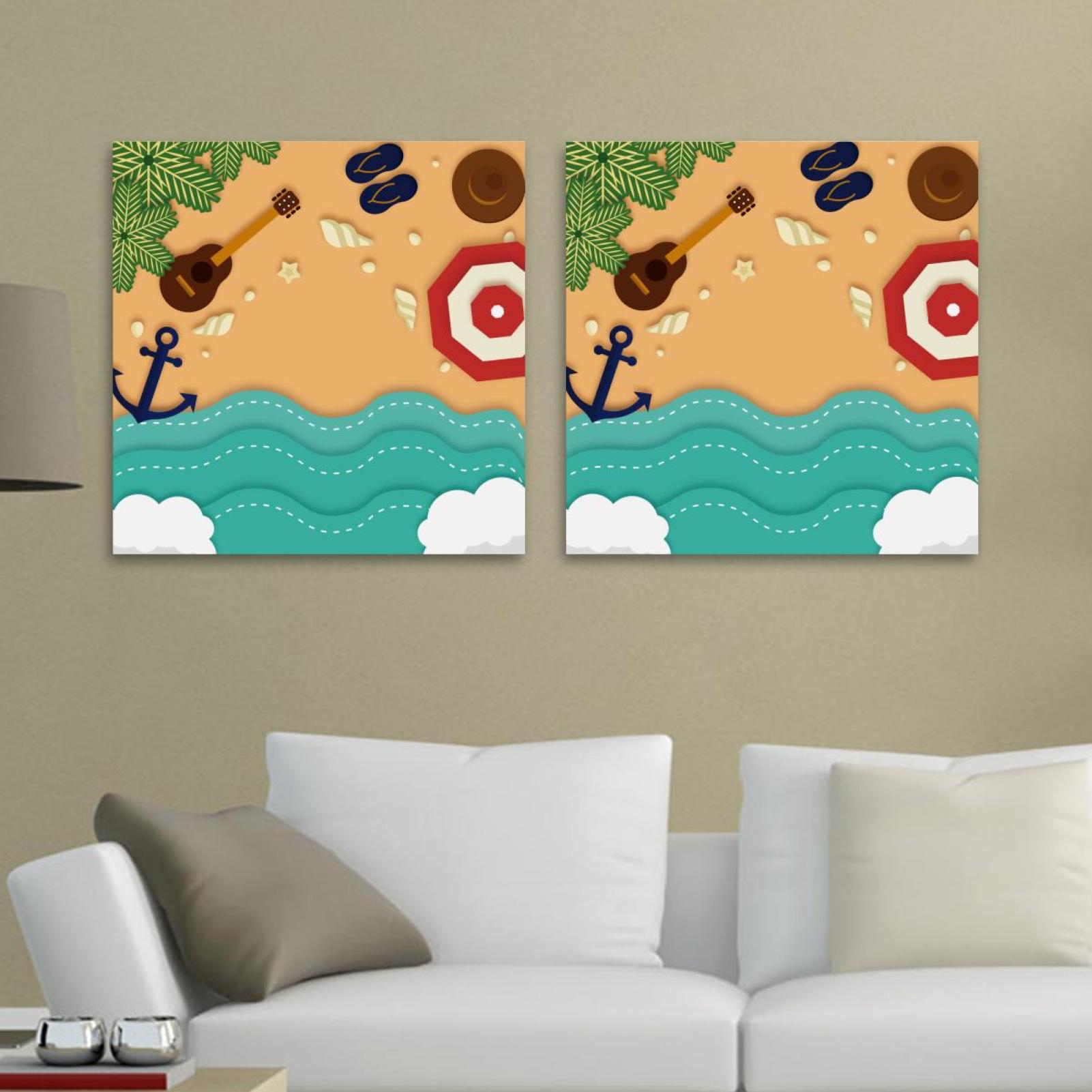 OWNSERIES Beach Elements Anchor Pattern 2PC Canvas Wall Art Paintings ...