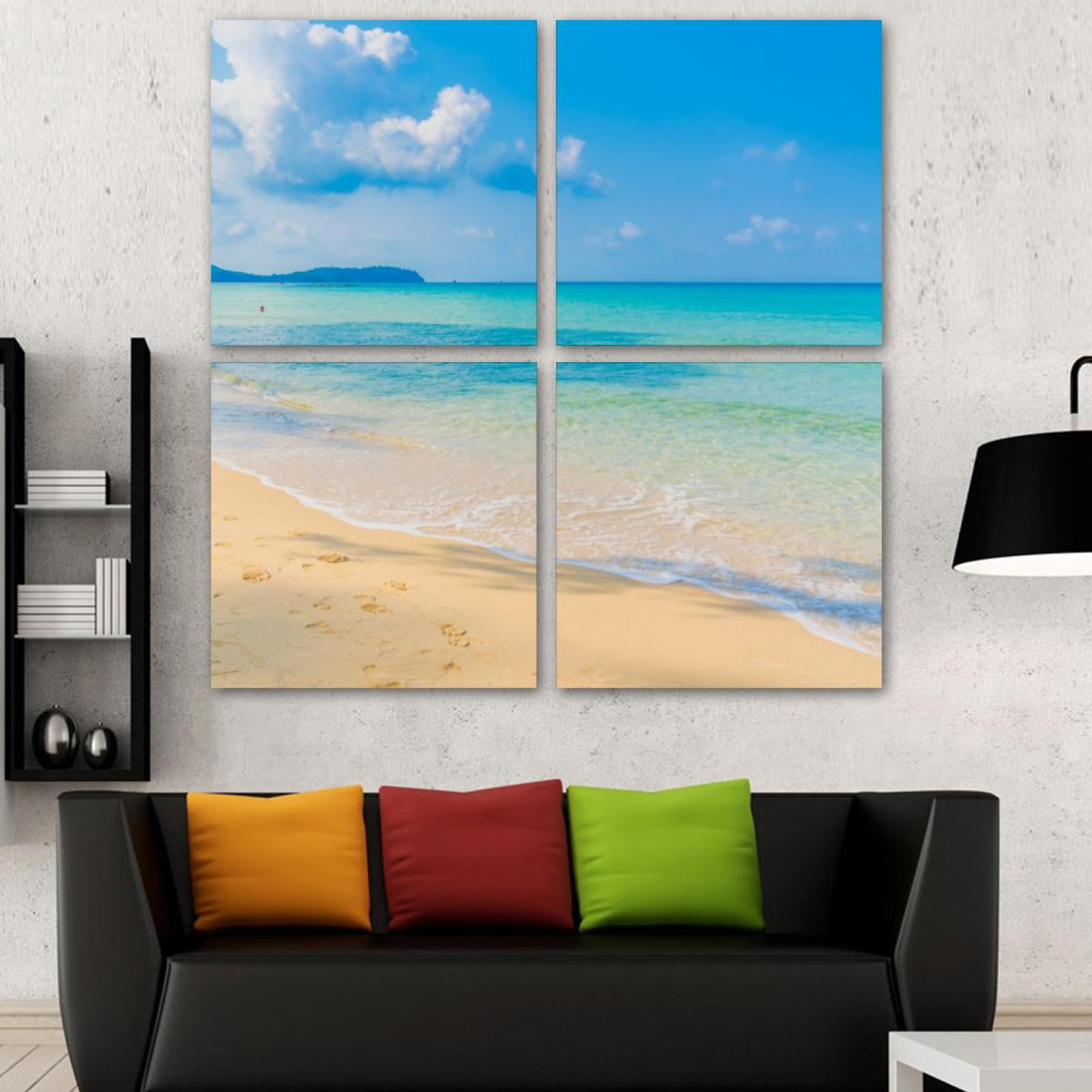 OWNSERIES Beach Sky Blue Pattern 4PC Frameless Canvas Wall Art ...