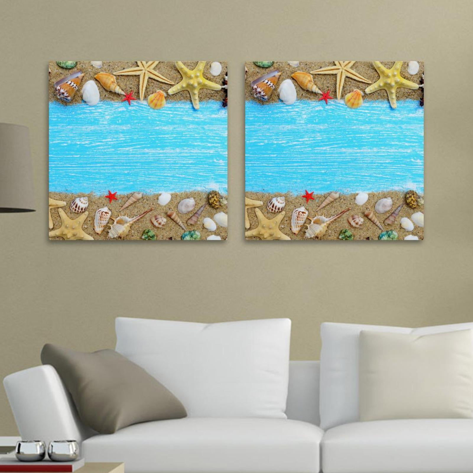 OWNSERIES Beach Starfish Shell Pattern 2PC Canvas Wall Art Paintings ...
