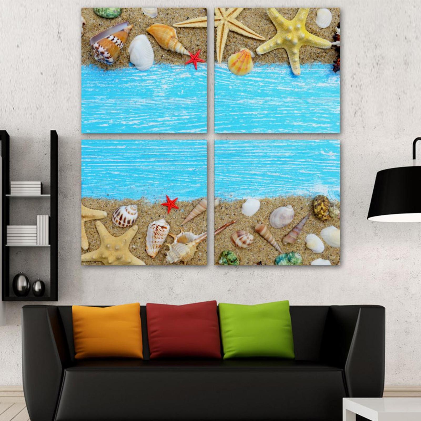 OWNSERIES Beach Starfish Shell Pattern 4PC Frameless Canvas Wall Art ...