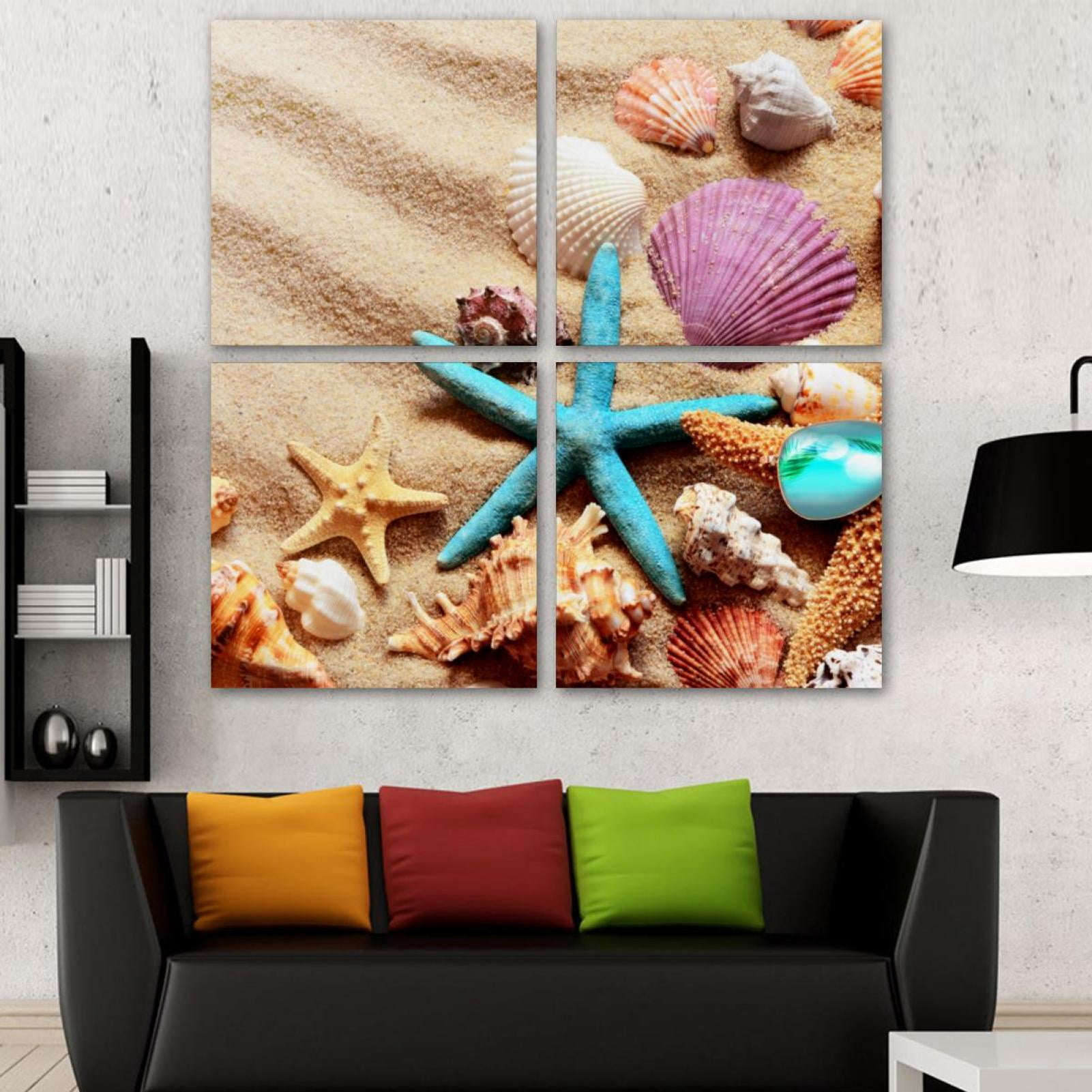 OWNSERIES Beach Summer Starfish Seashell Pattern 4PC Frameless Canvas ...