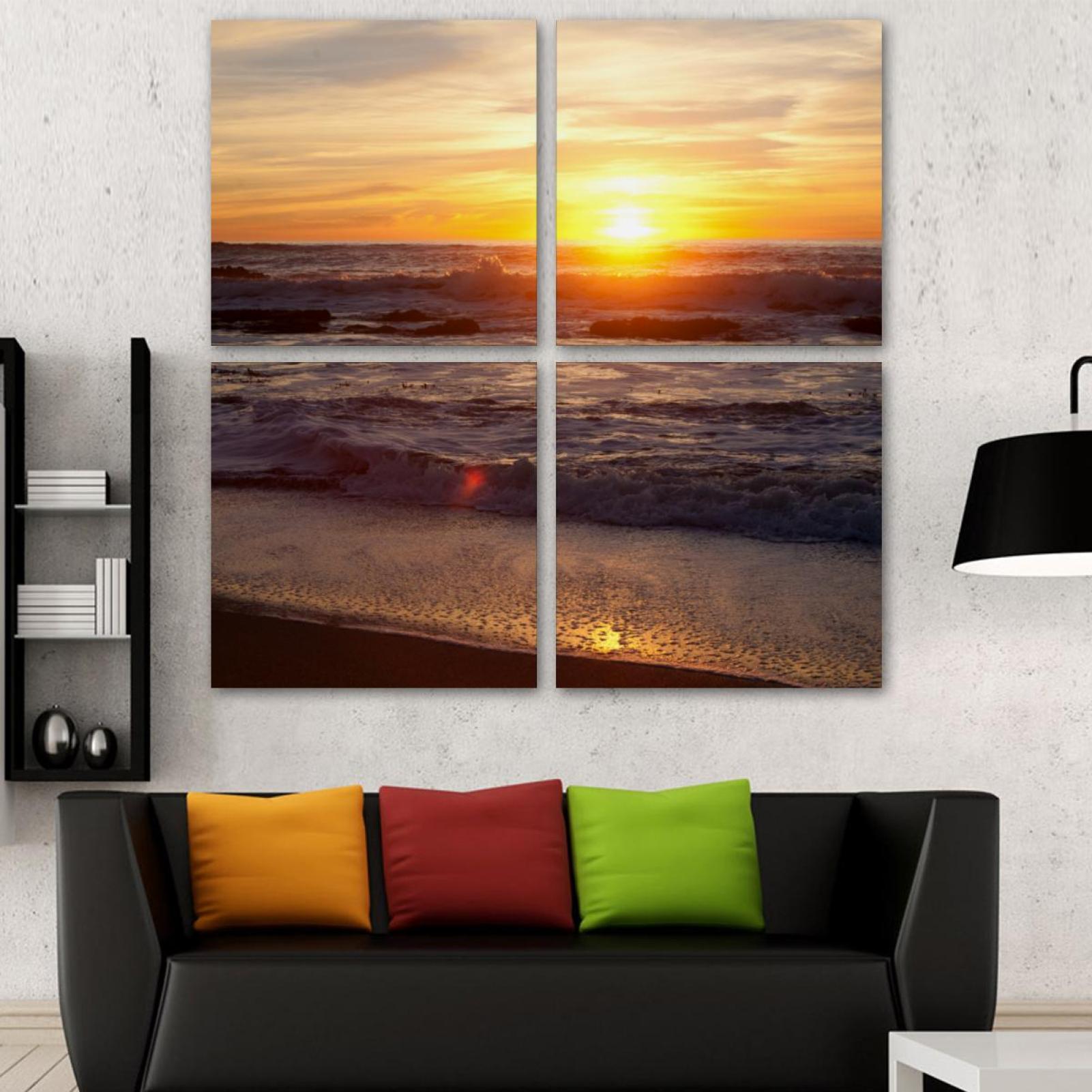 OWNSERIES Beach Sunset Pattern 4PC Frameless Canvas Wall Art Paintings ...