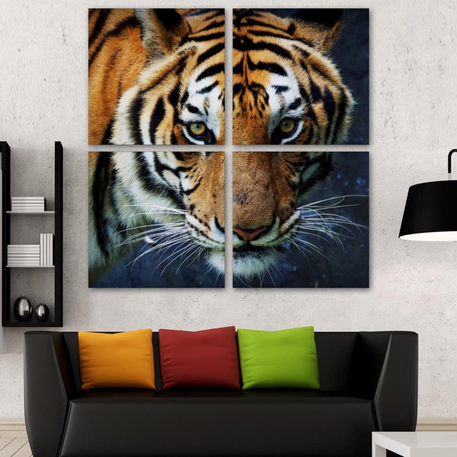 OWNSERIES Beautiful Tiger Looking Straight Pattern 4PC Frameless Canvas ...