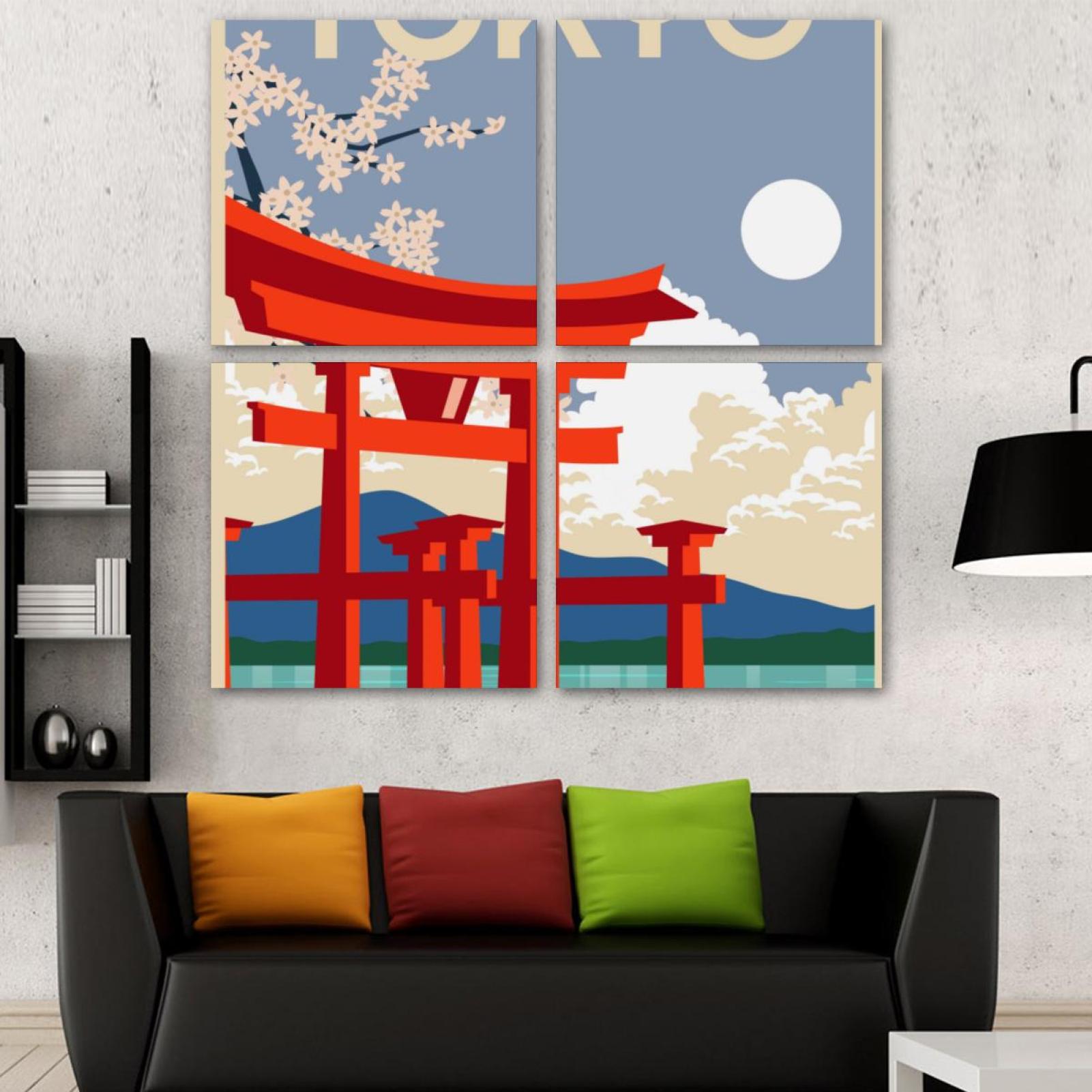 OWNSERIES Beautiful Torii Japan Pattern 4PC Frameless Canvas Wall Art ...