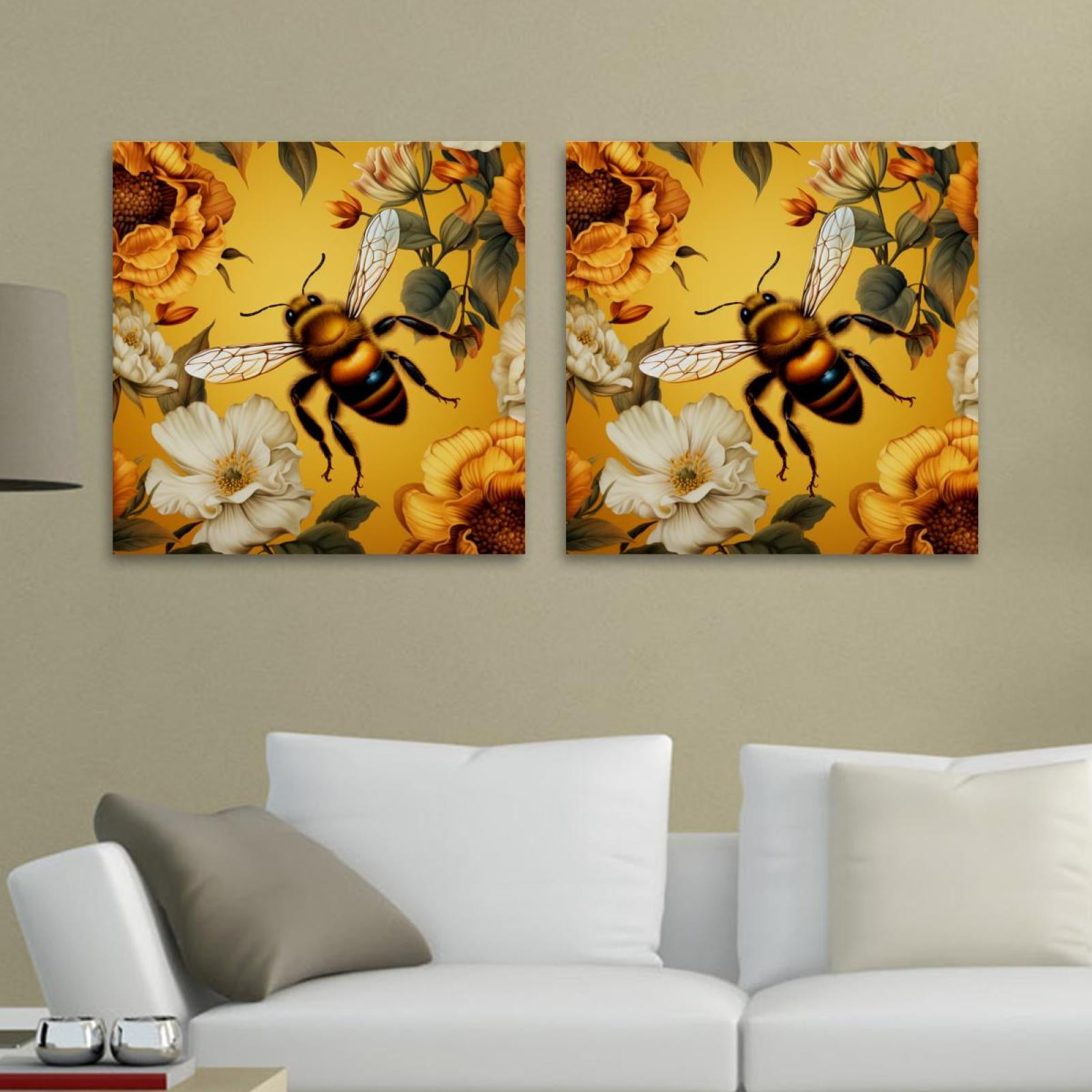 OWNSERIES Bee Pattern 2PC Canvas Wall Art Paintings for Living Room ...