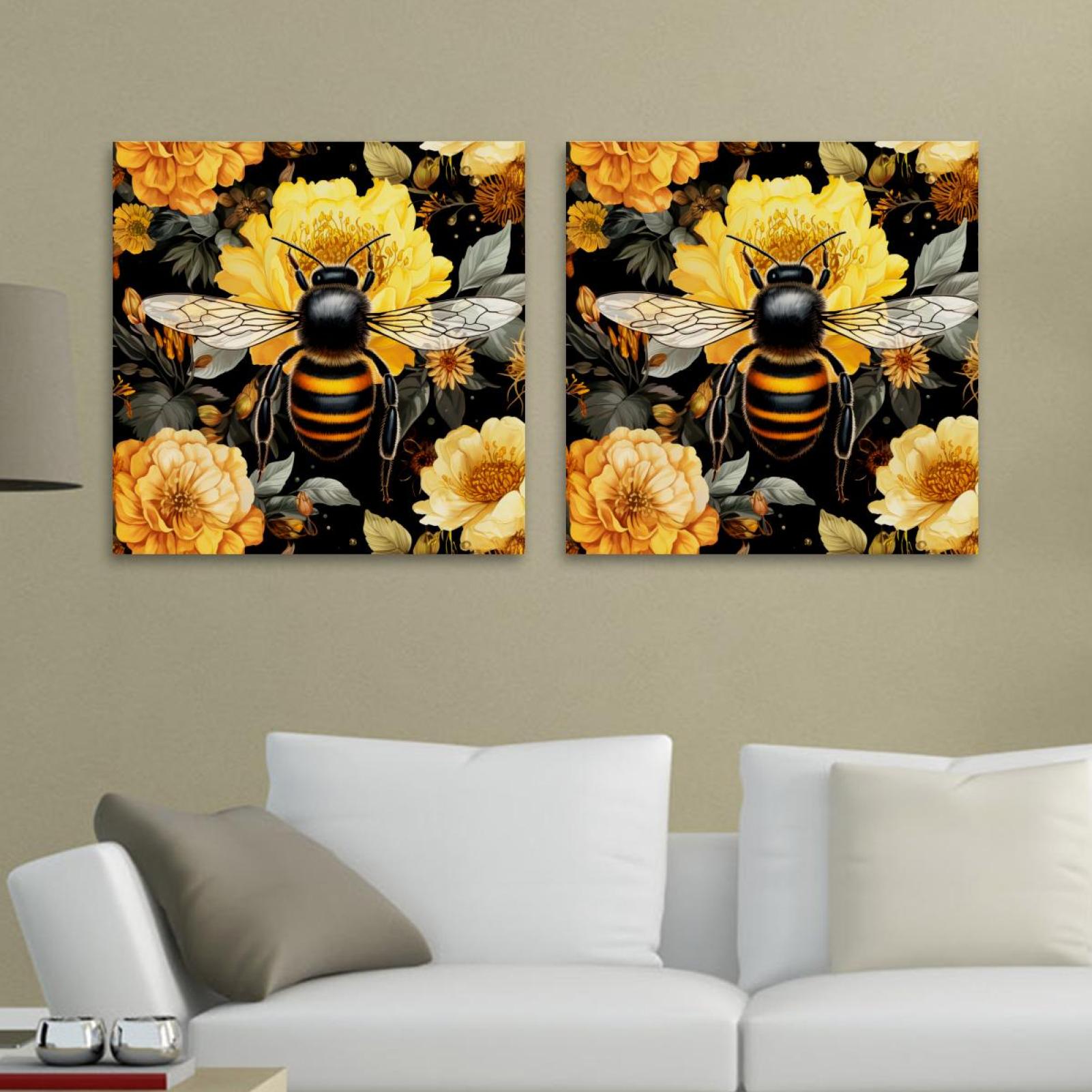 OWNSERIES Bee Pattern 2PC Canvas Wall Art Paintings for Living Room ...