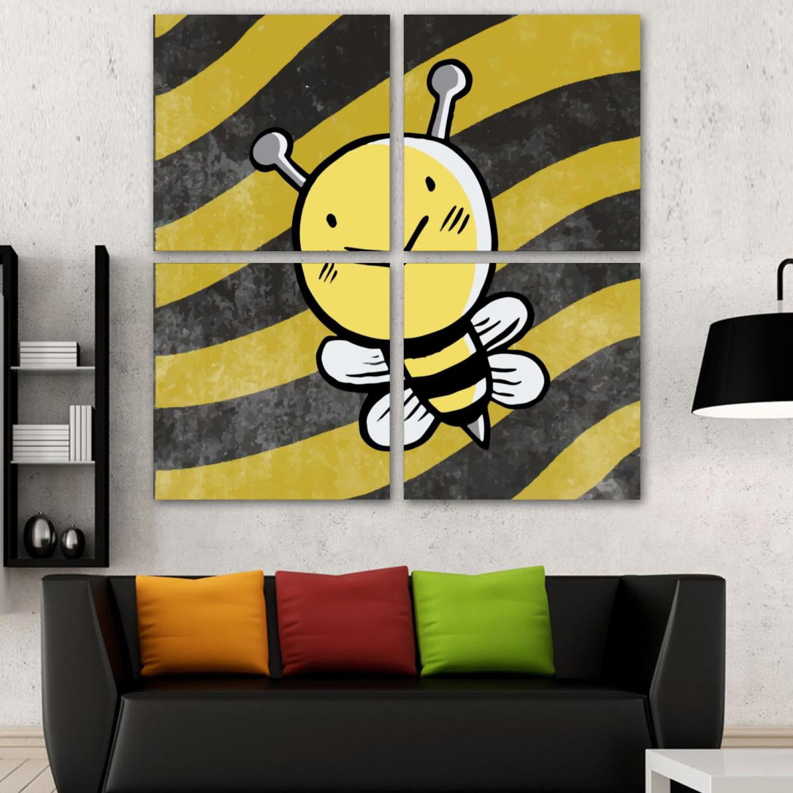 OWNSERIES Bee Yellow Pattern 4PC Frameless Canvas Wall Art Paintings ...