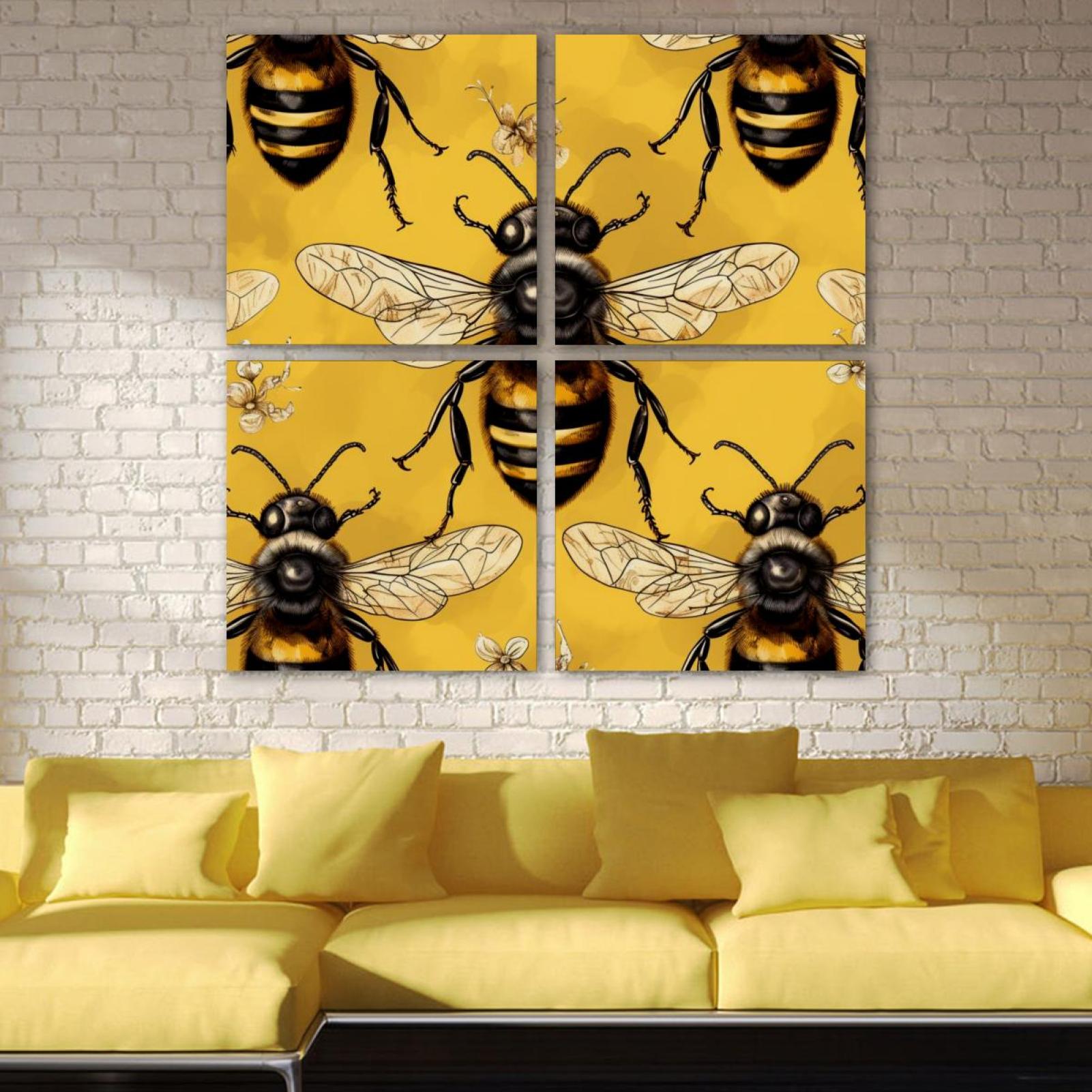 OWNSERIES Bees Pattern 4PC Frameless Canvas Wall Art Paintings for ...
