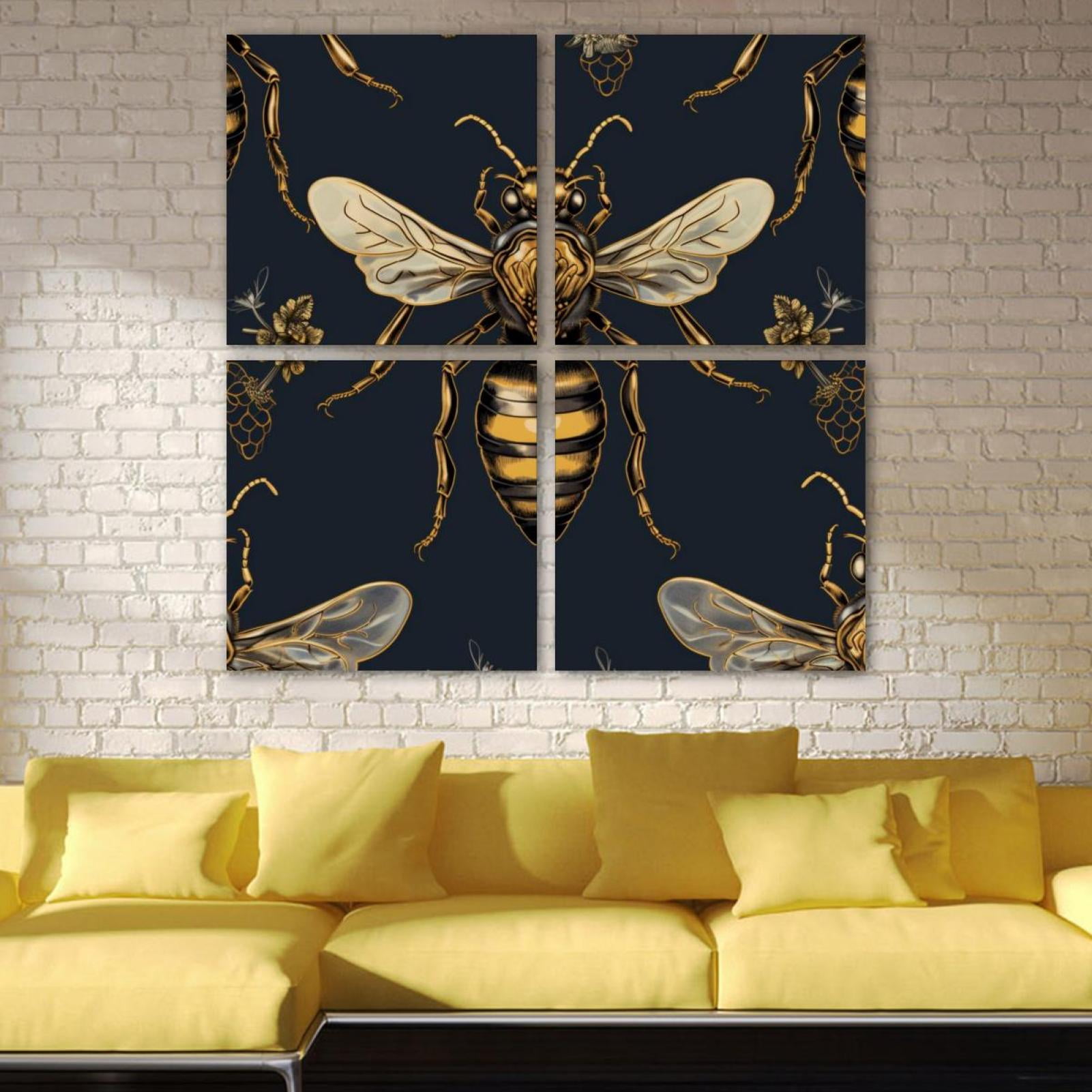 OWNSERIES Bees Pattern 4PC Frameless Canvas Wall Art Paintings for ...