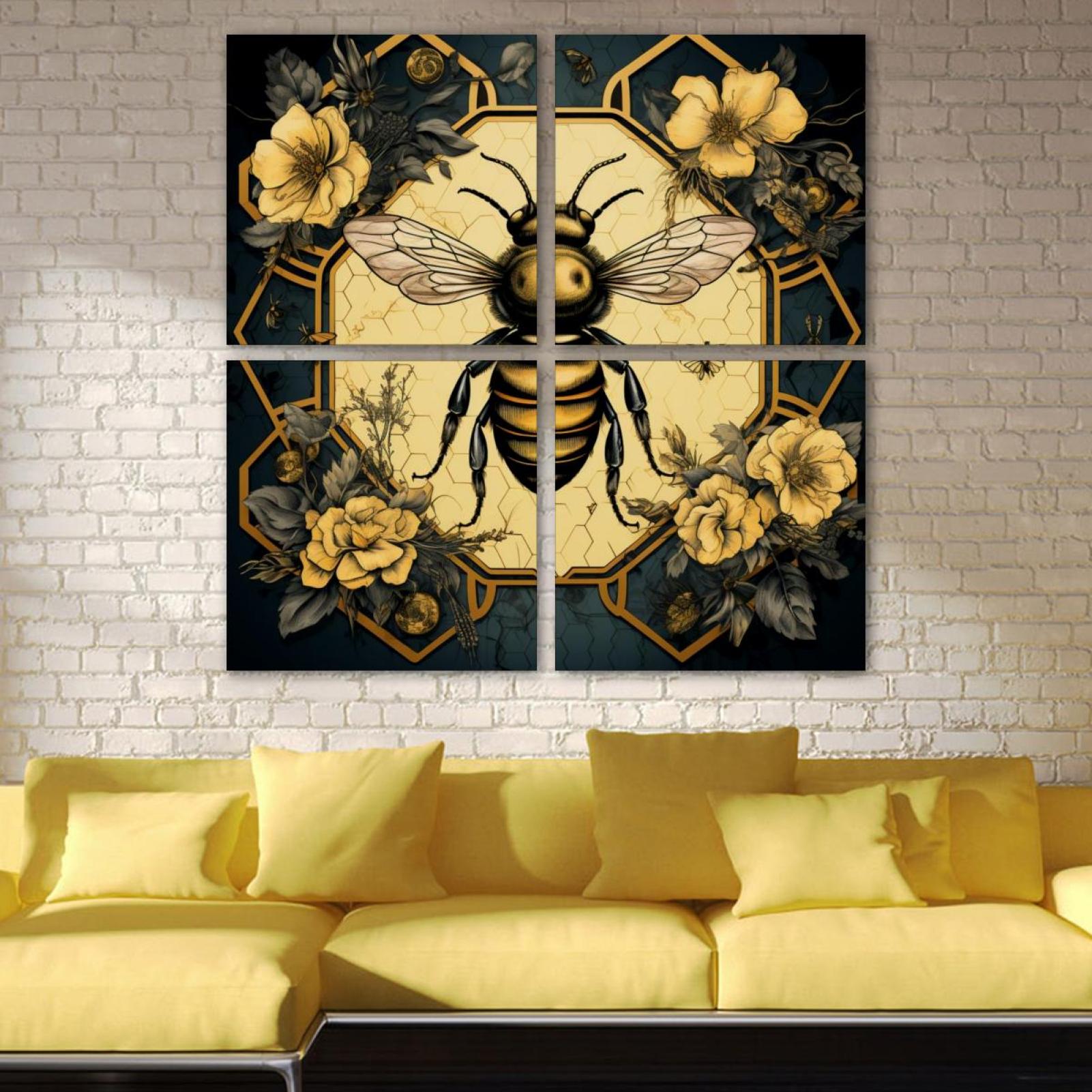 OWNSERIES Bees Pattern 4PC Frameless Canvas Wall Art Paintings for ...