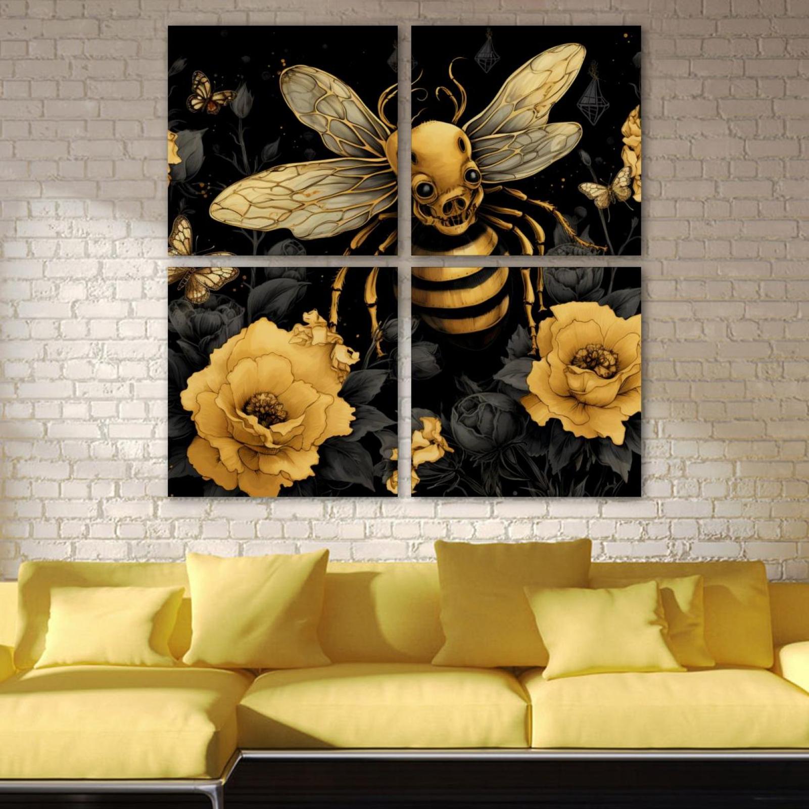 OWNSERIES Bees Pattern 4PC Frameless Canvas Wall Art Paintings for ...