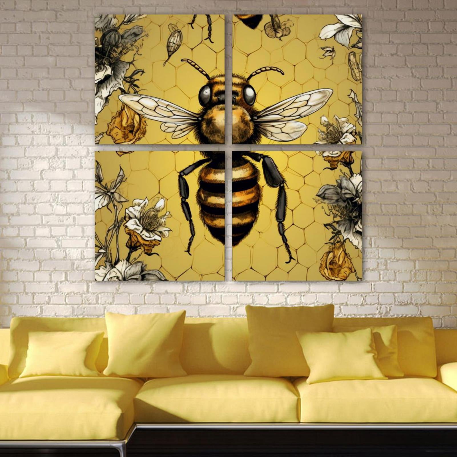 OWNSERIES Bees Pattern 4PC Frameless Canvas Wall Art Paintings for ...