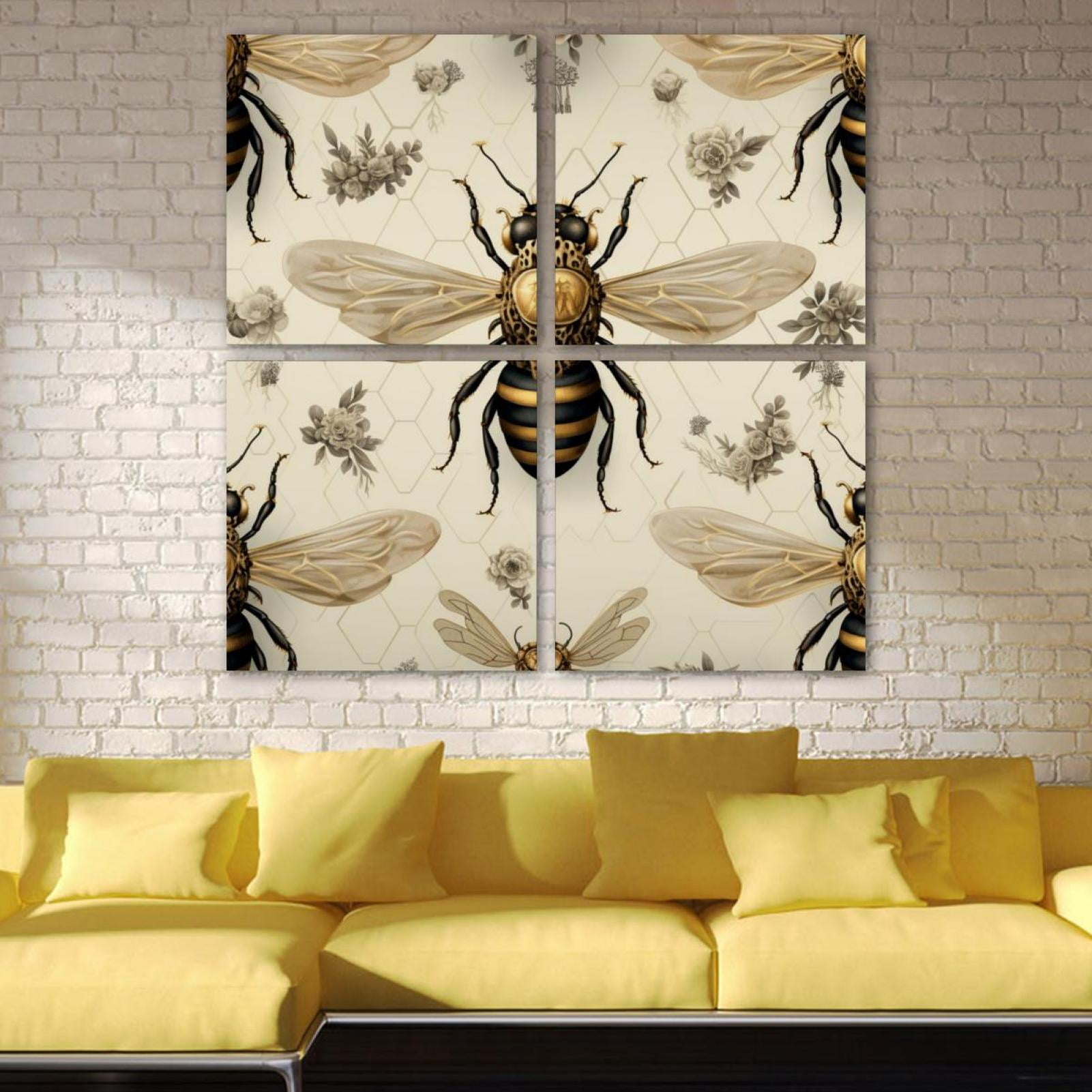 OWNSERIES Bees Pattern 4PC Frameless Canvas Wall Art Paintings for ...