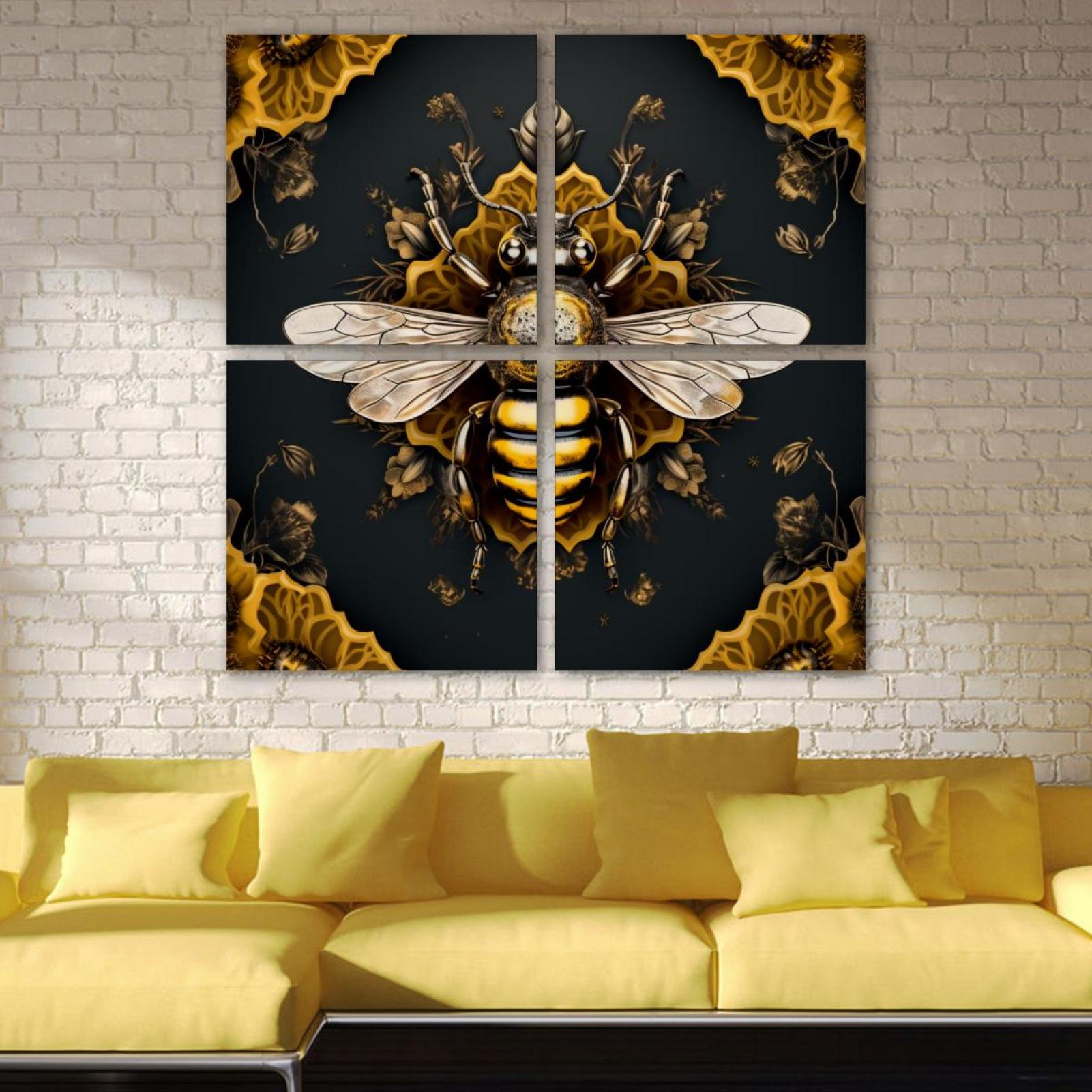 OWNSERIES Bees Pattern 4PC Frameless Canvas Wall Art Paintings for ...