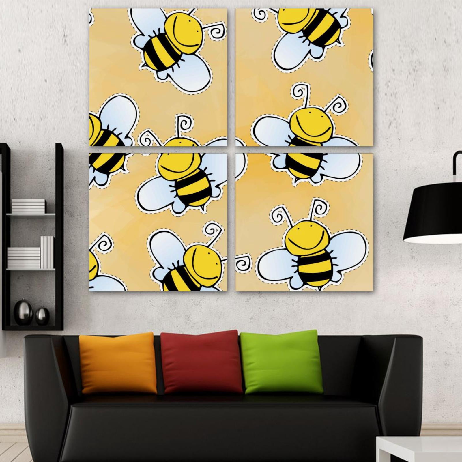 OWNSERIES Bees Pattern Pattern 4PC Frameless Canvas Wall Art Paintings ...