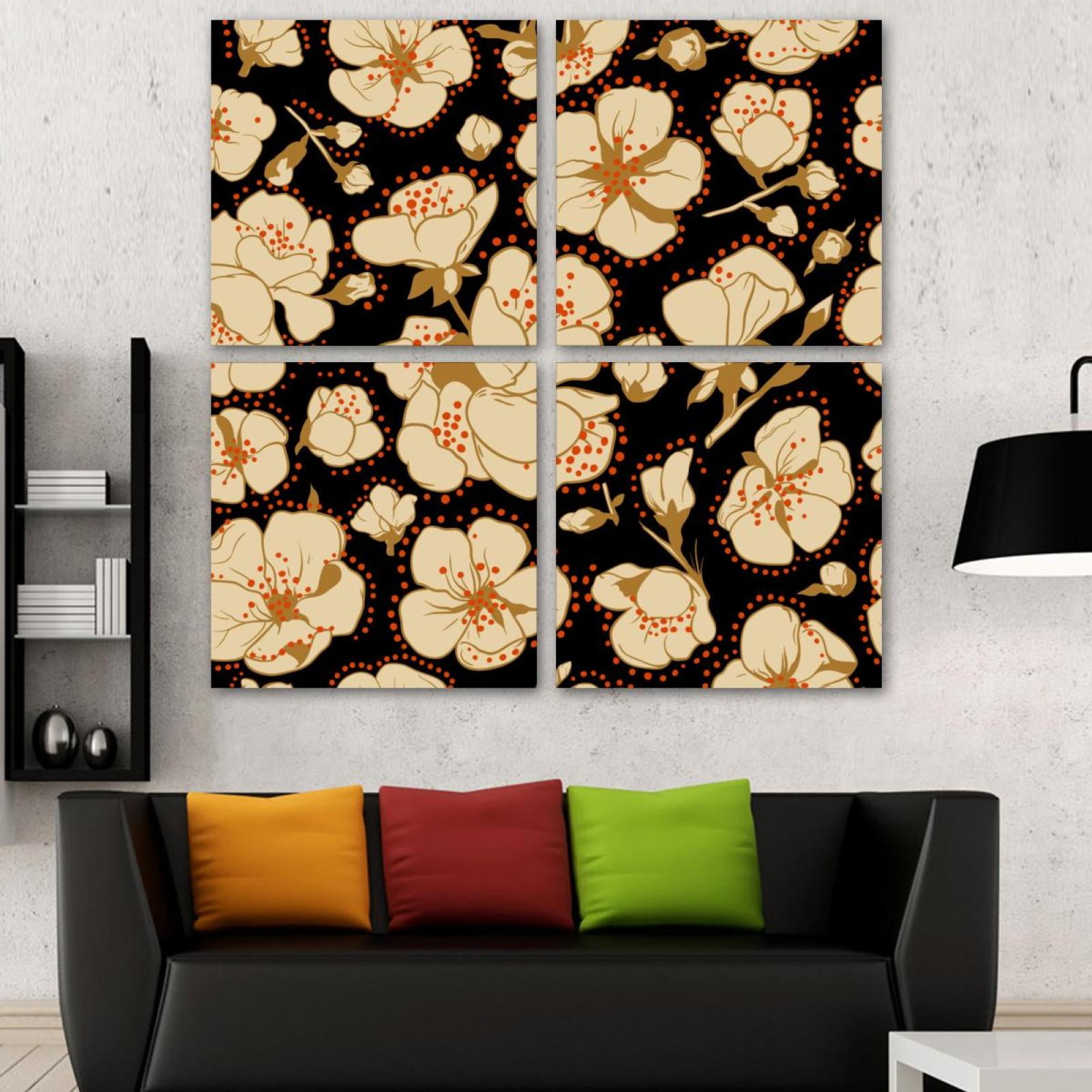 OWNSERIES Big Beige Flower Pattern Pattern 4PC Frameless Canvas Wall ...