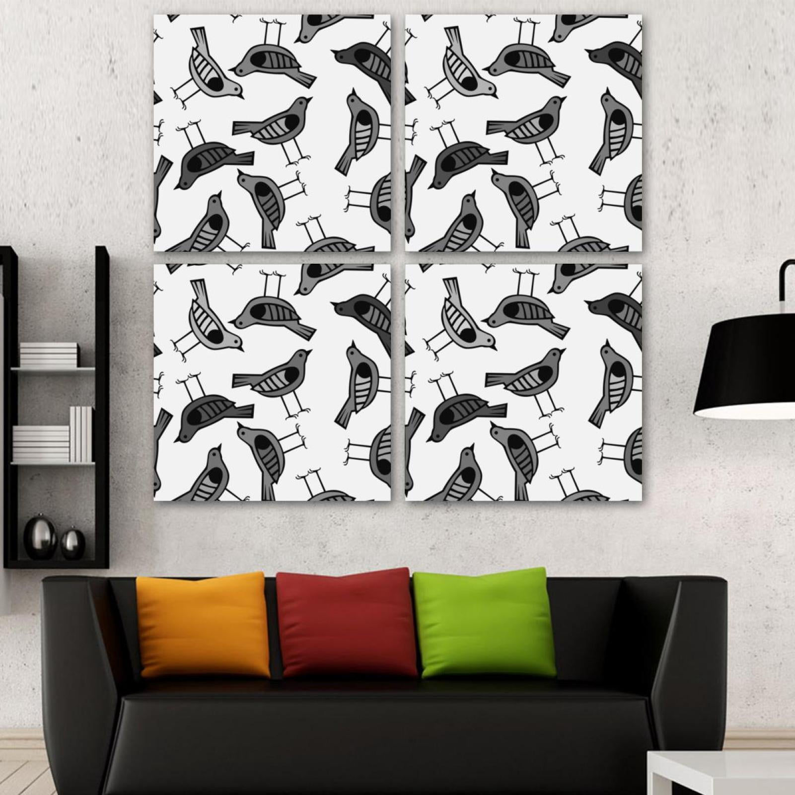 OWNSERIES Bird Hand Drawn with Dark Color Pattern 4PC Frameless Canvas ...