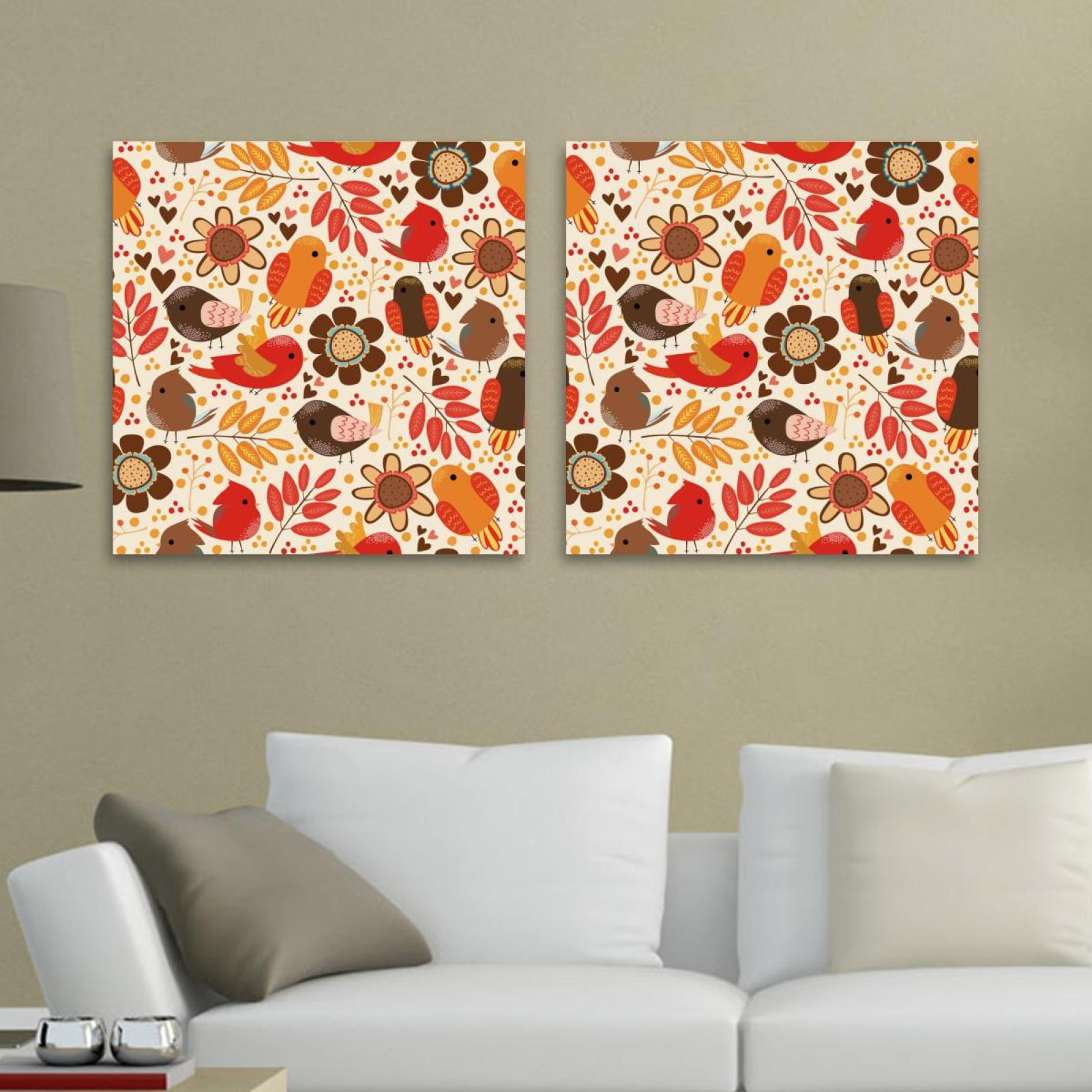 OWNSERIES Bird Leaf Autumn Fall Pattern 2PC Canvas Wall Art Paintings ...