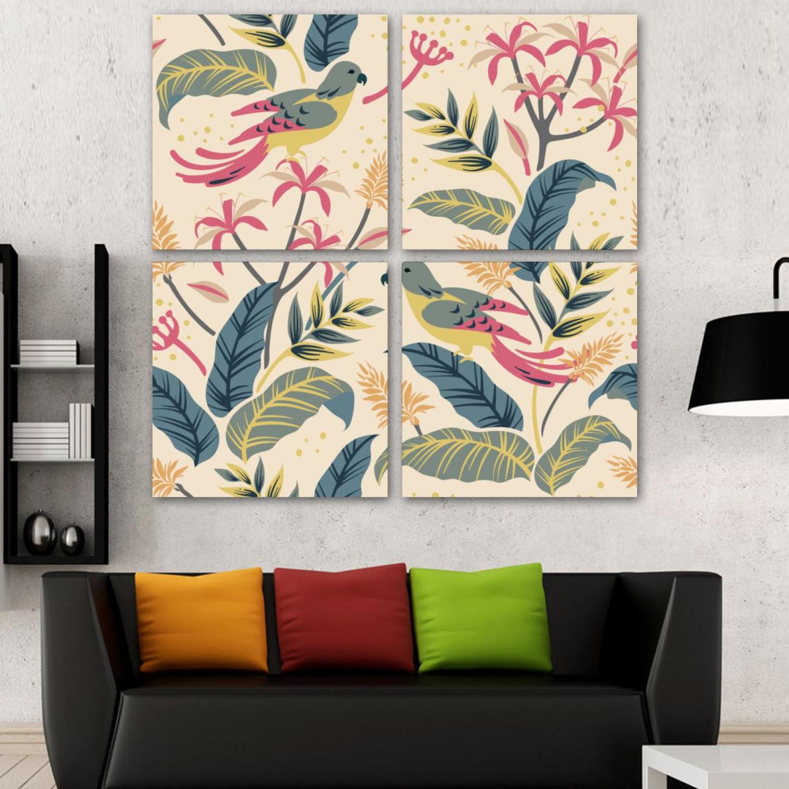 OWNSERIES Birds in the Nature Design Pattern 4PC Frameless Canvas Wall ...