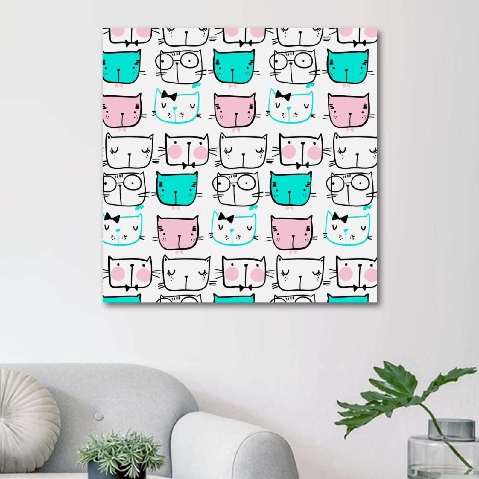 OWNSERIES Black Line Cat Faces Pattern Canvas Wall Art Paintings for Living Room Canvas ...