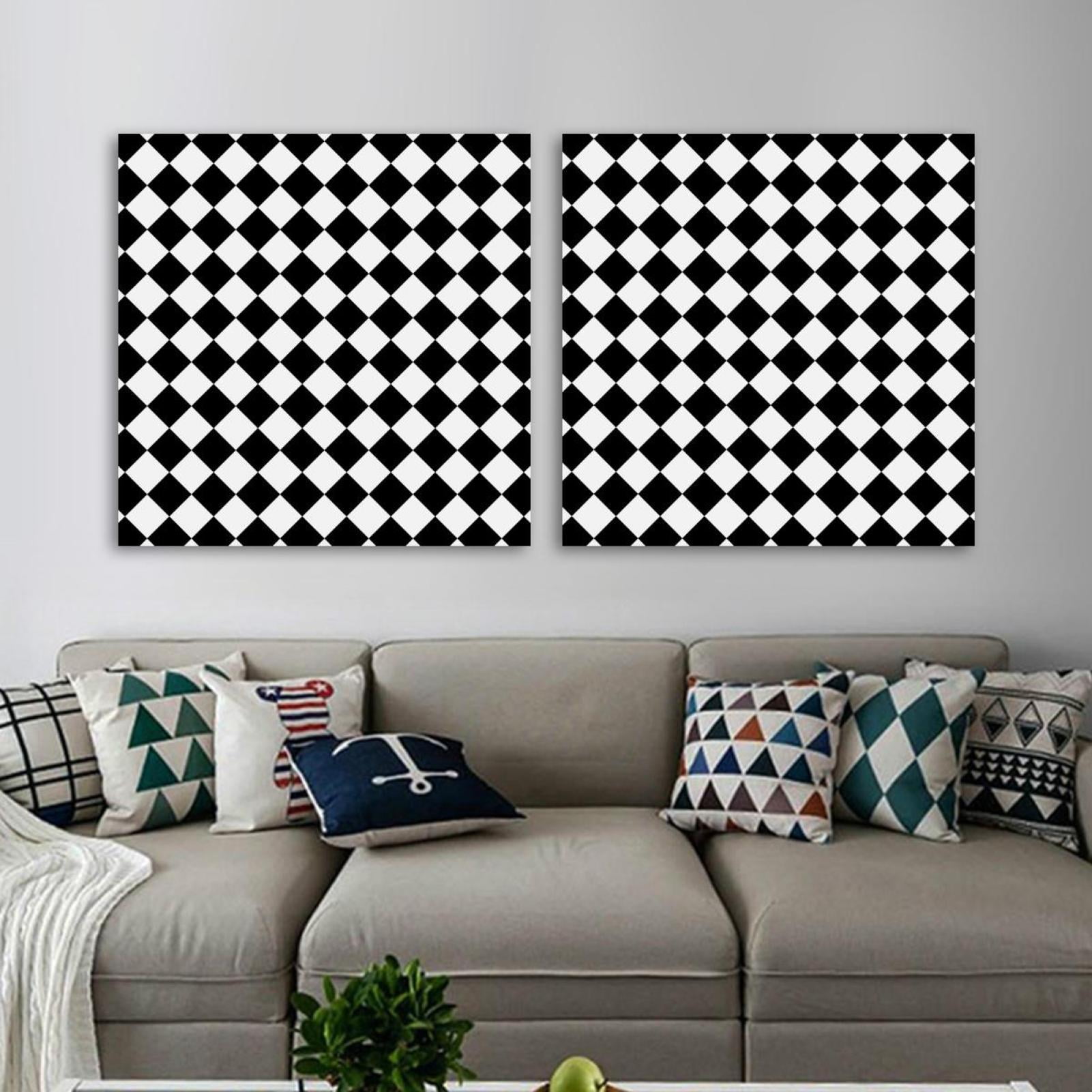 OWNSERIES Black White Square Checkerboard Pattern 2PC Canvas Wall Art ...