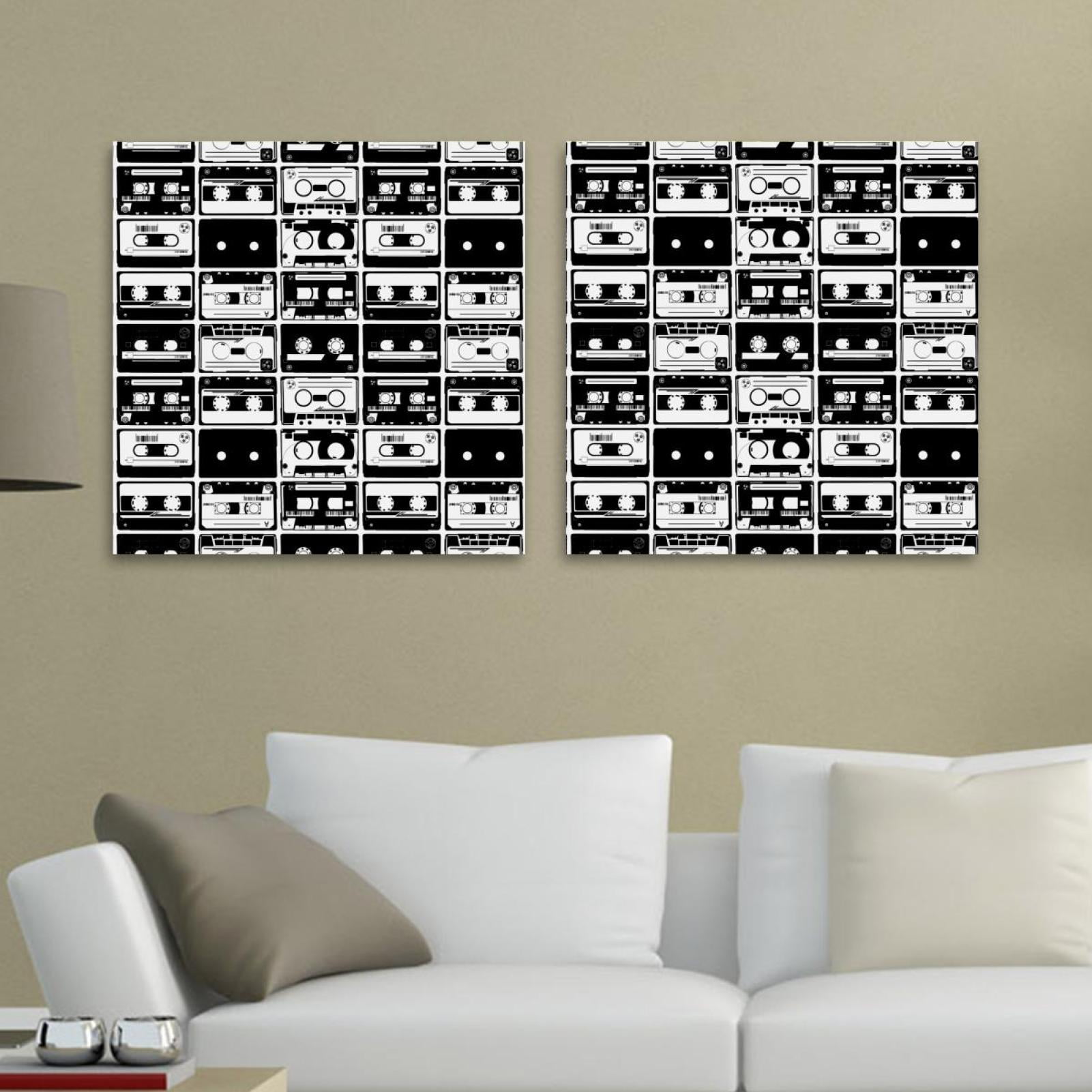 OWNSERIES Black and White Cassette Tape Pattern 2PC Canvas Wall Art ...