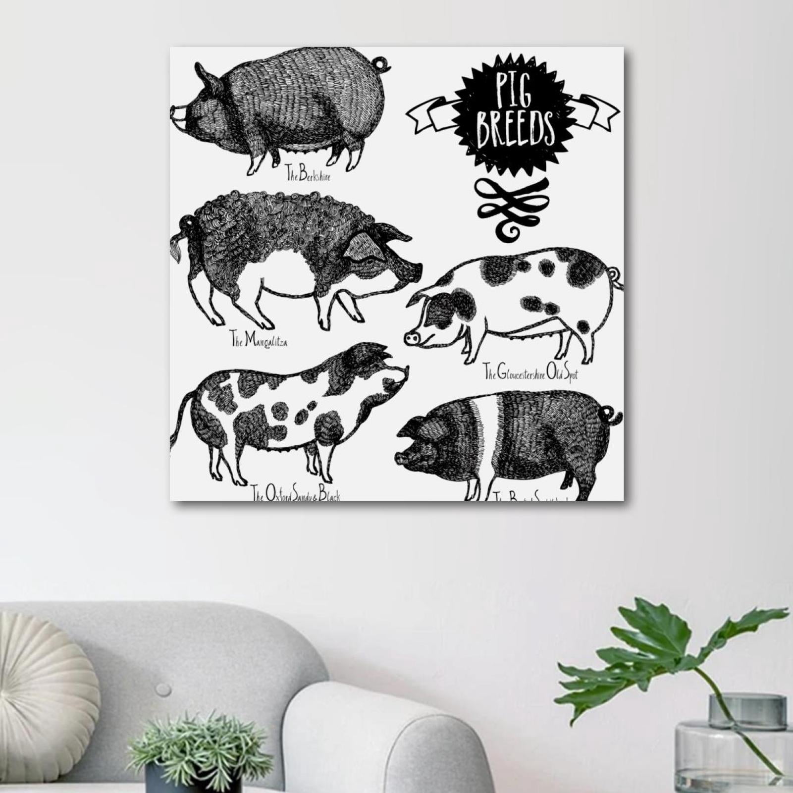 OWNSERIES Black and White Pig Breeds Piggy Pattern Canvas Wall Art ...