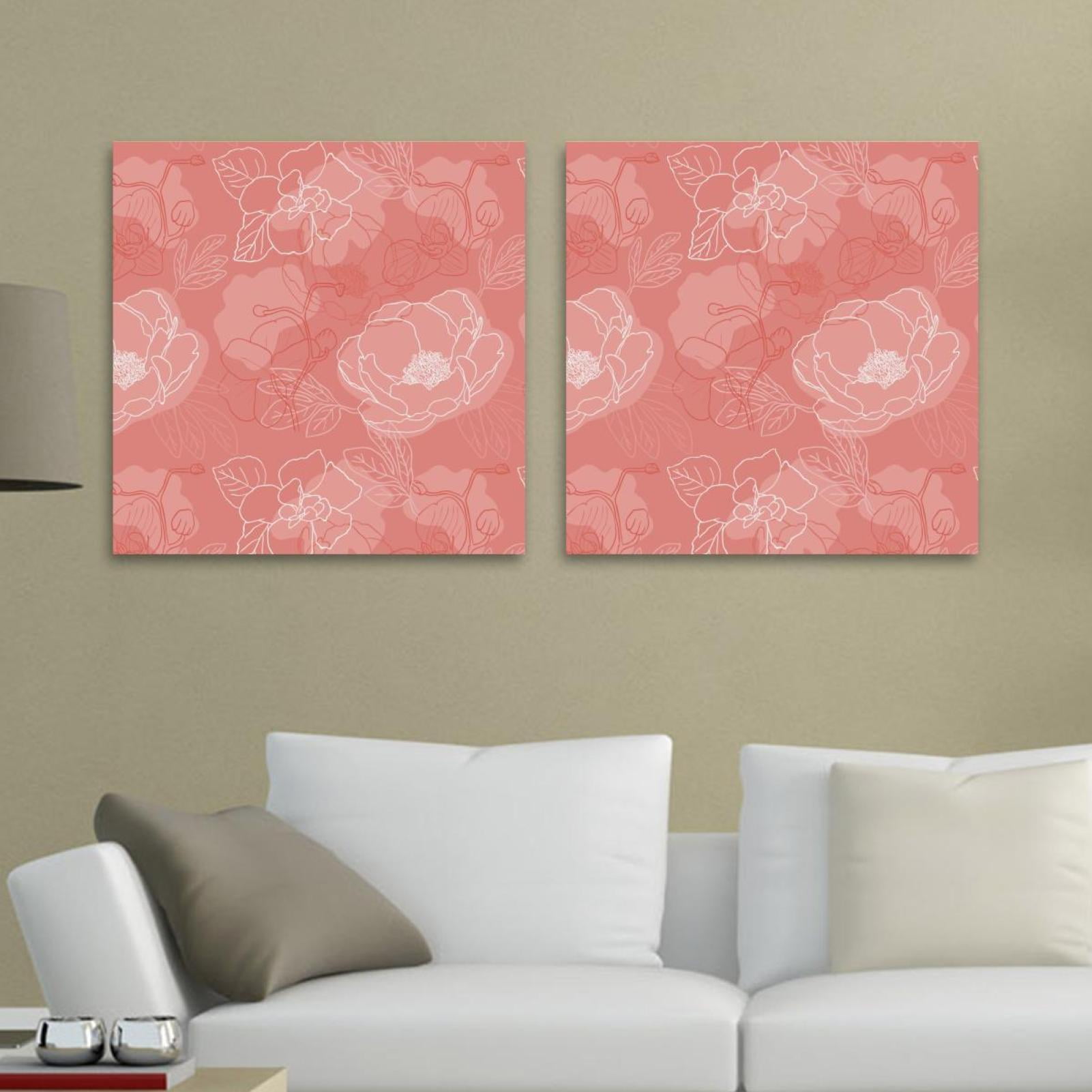 OWNSERIES Blooming Peony Flower Coral Background Pattern 2PC Canvas ...