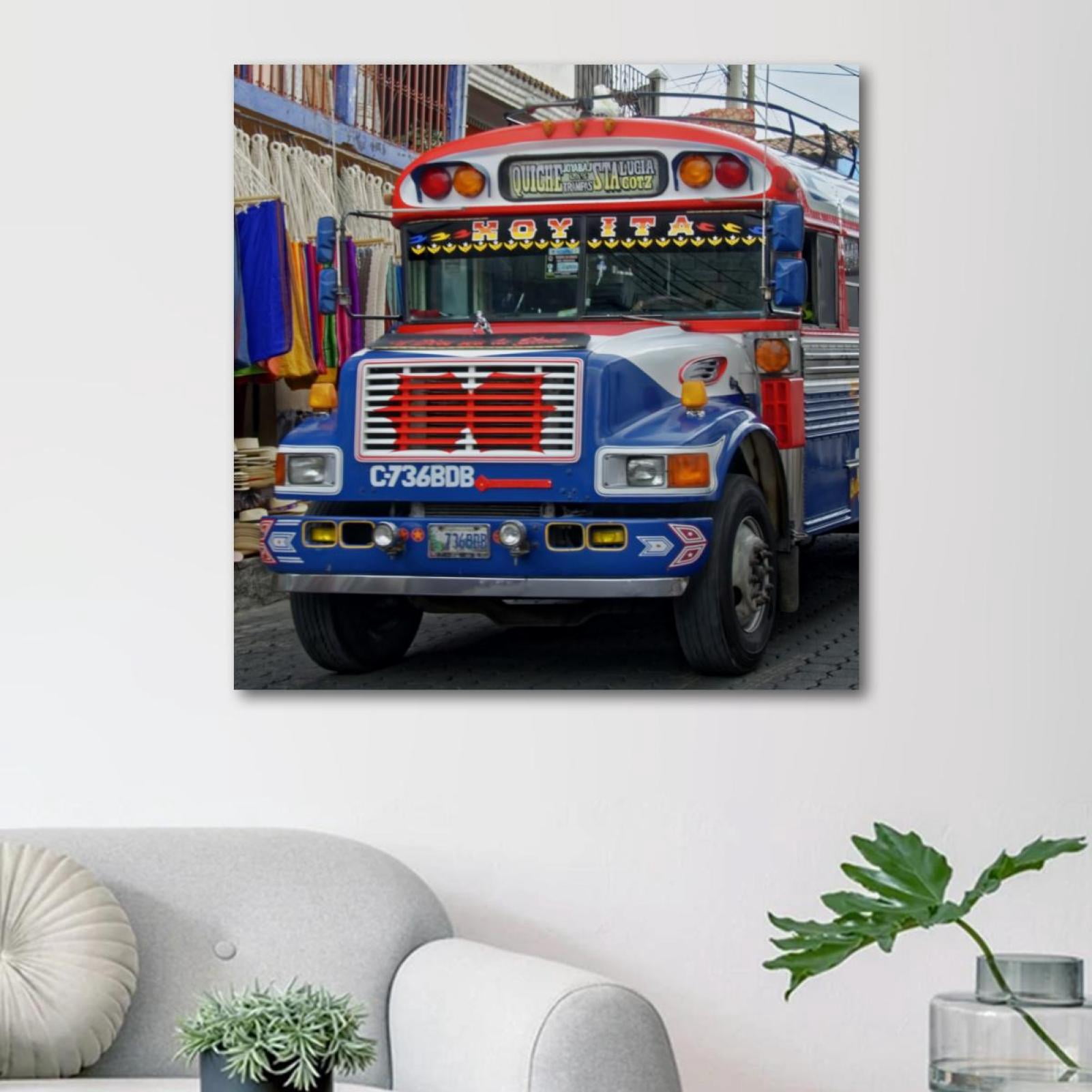 OWNSERIES Blue Bus Pattern Canvas Wall Art Paintings for Living Room ...