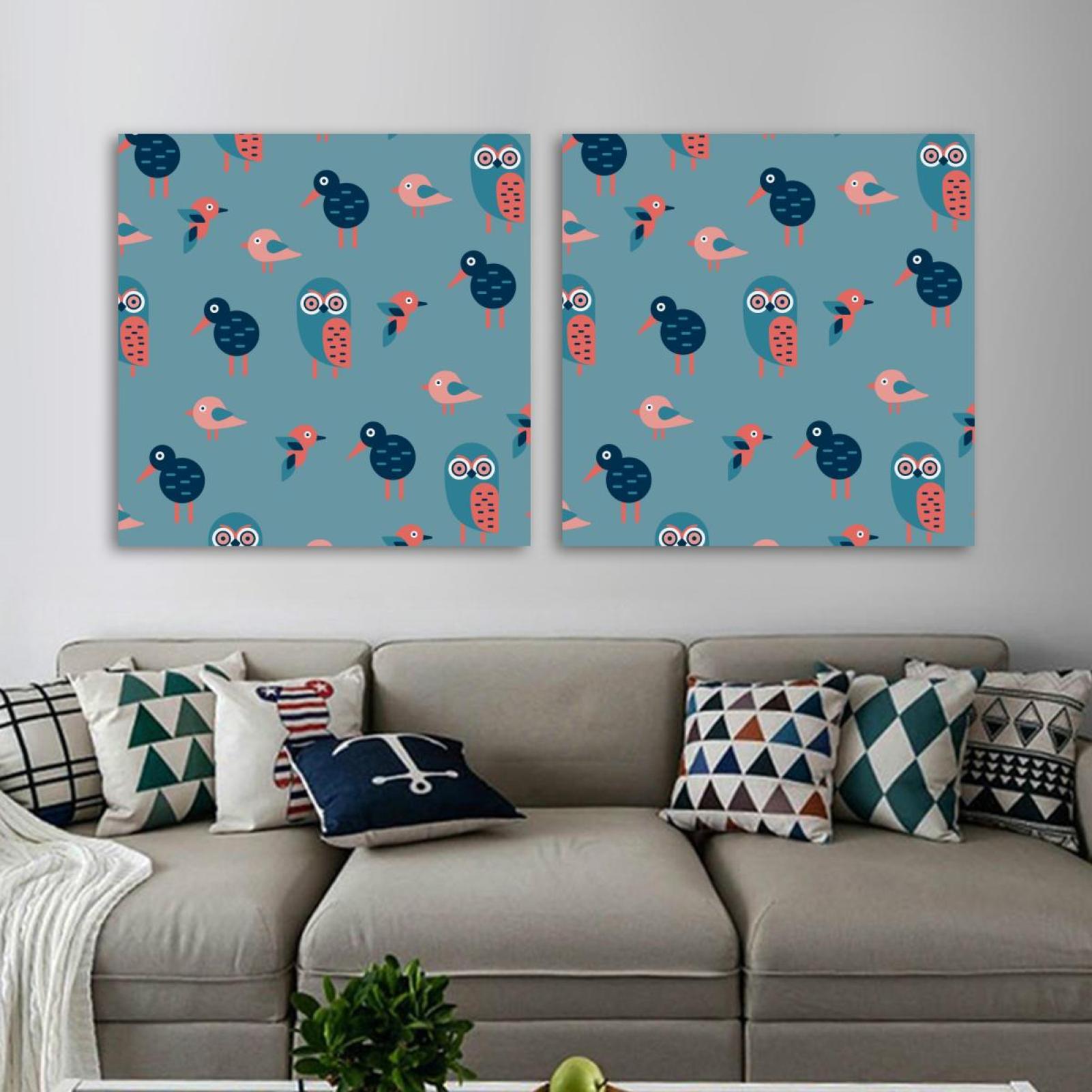 OWNSERIES Blue Geometric Birds Pattern 2PC Canvas Wall Art Paintings ...