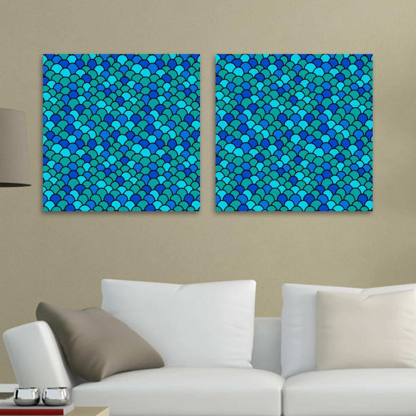 OWNSERIES Blue Green Mermaid Fish Scale Pattern 2PC Canvas Wall Art ...
