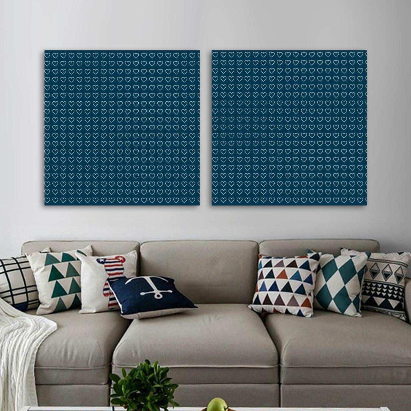 OWNSERIES Blue Hearts Pattern 2PC Canvas Wall Art Paintings for Living ...