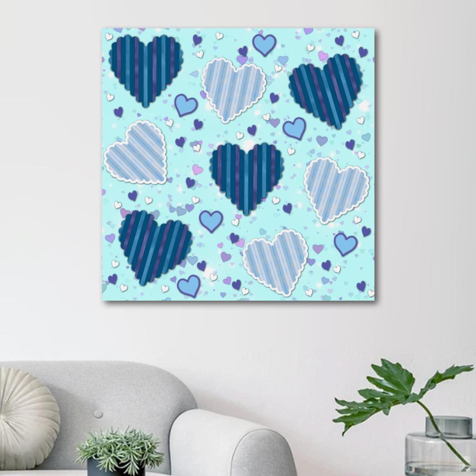 OWNSERIES Blue Hearts Pattern Cute Pattern Canvas Wall Art Paintings ...