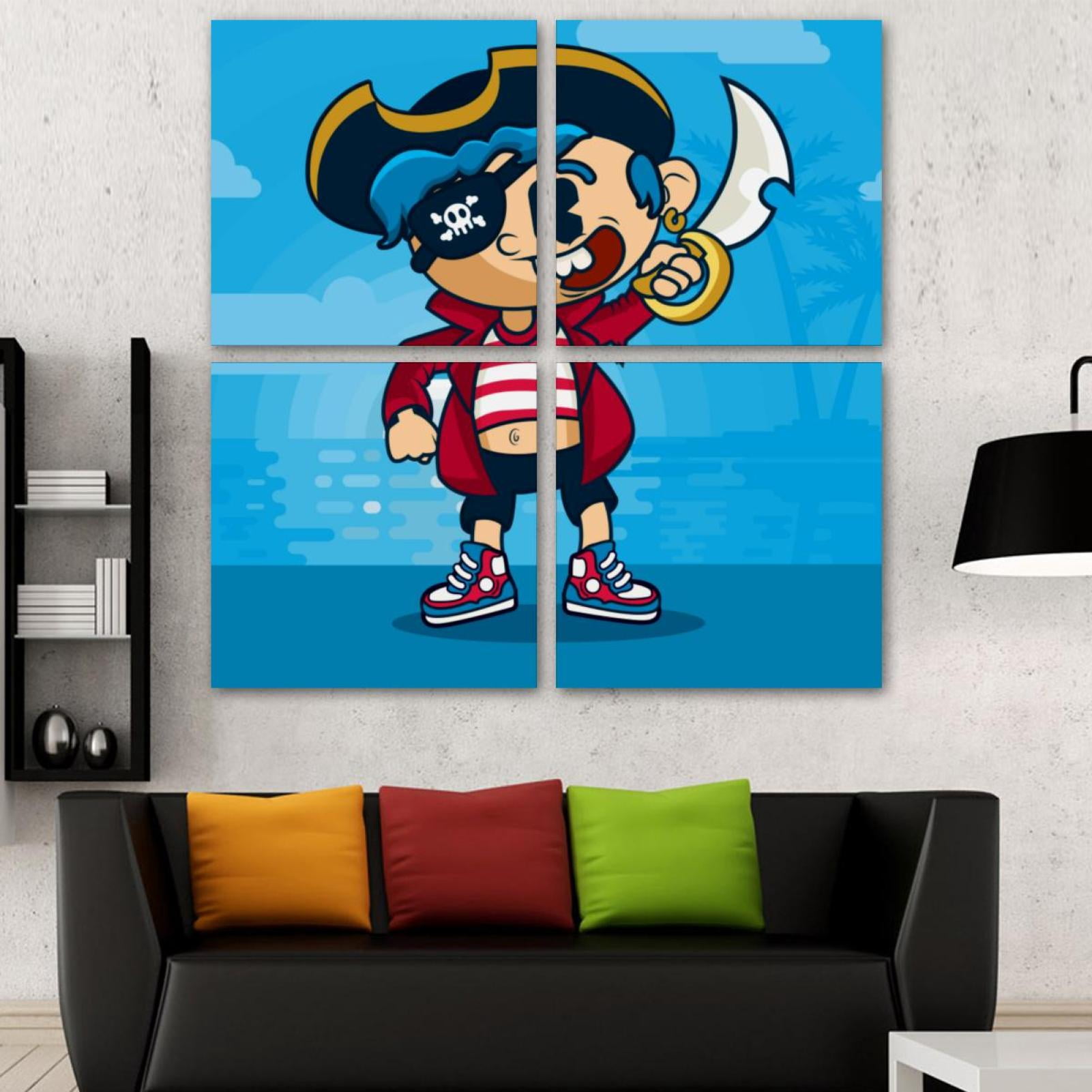 OWNSERIES Blue Pirate Pattern 4PC Frameless Canvas Wall Art Paintings ...