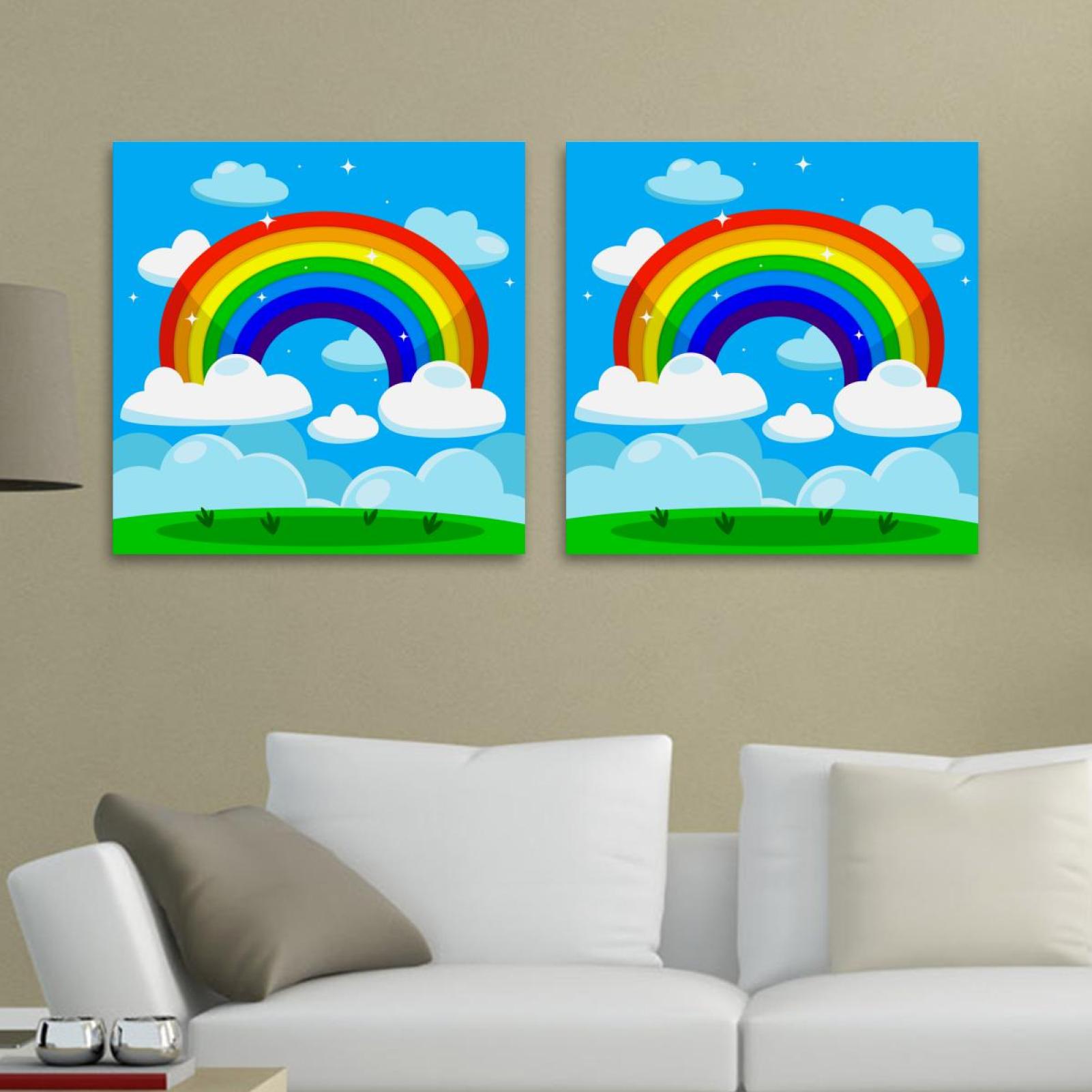 OWNSERIES Blue Rainbow Pattern 2PC Canvas Wall Art Paintings for Living ...