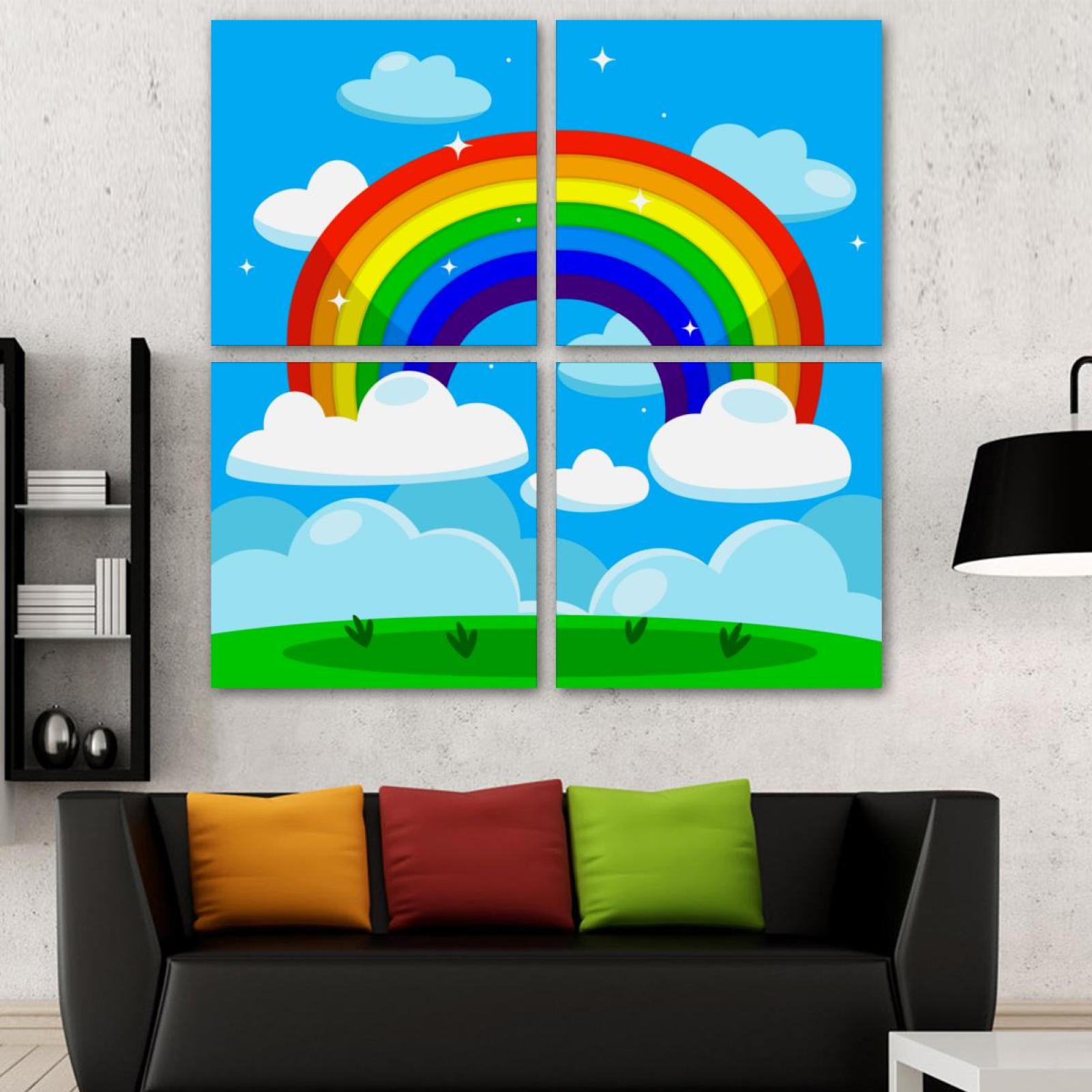OWNSERIES Blue Rainbow Pattern 4PC Frameless Canvas Wall Art Paintings ...