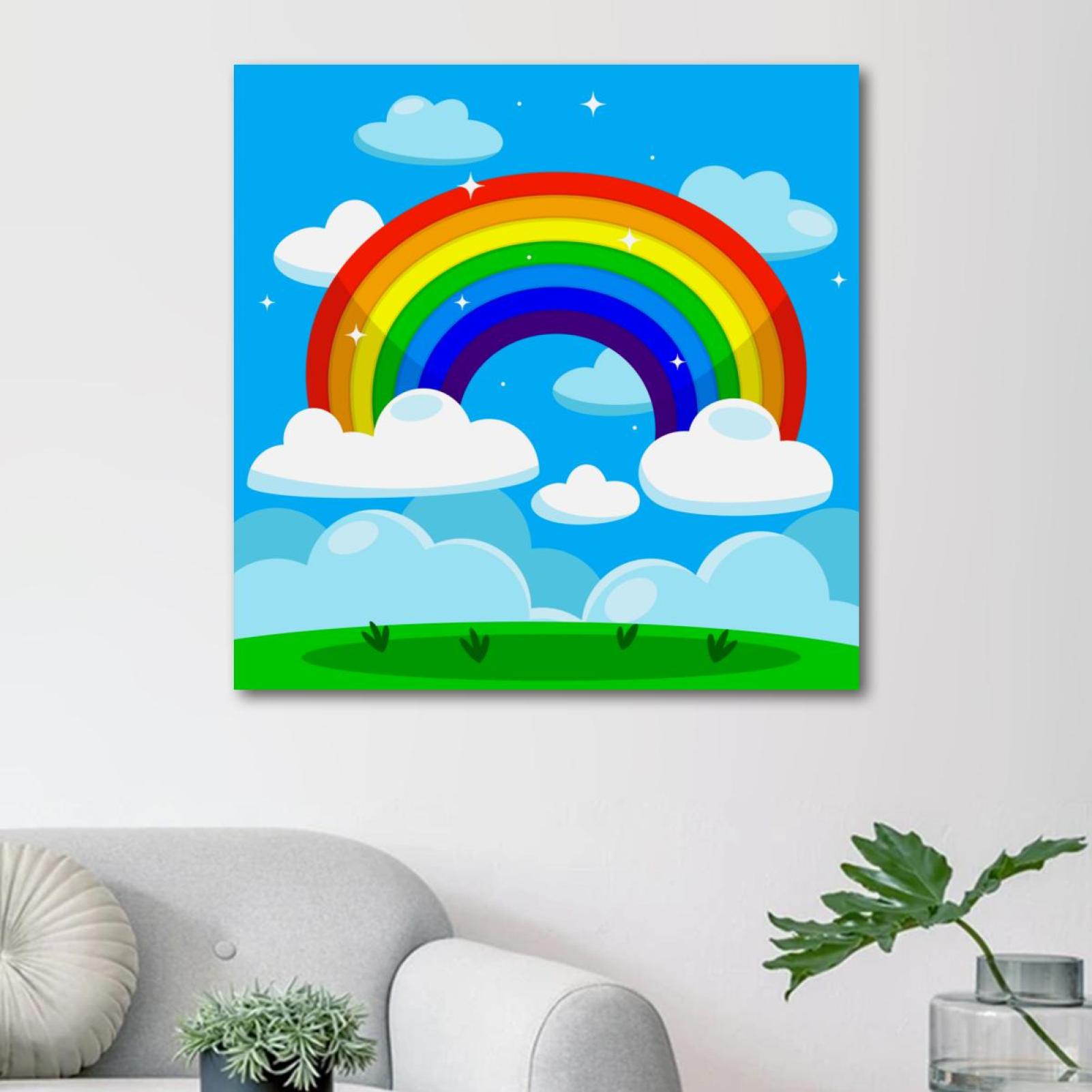 OWNSERIES Blue Rainbow Pattern Canvas Wall Art Paintings for Living ...